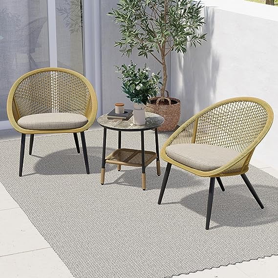 Grand patio Boho Glam 3 Pieces Wicker Patio Bistro Set, Beige - Walmart.com
