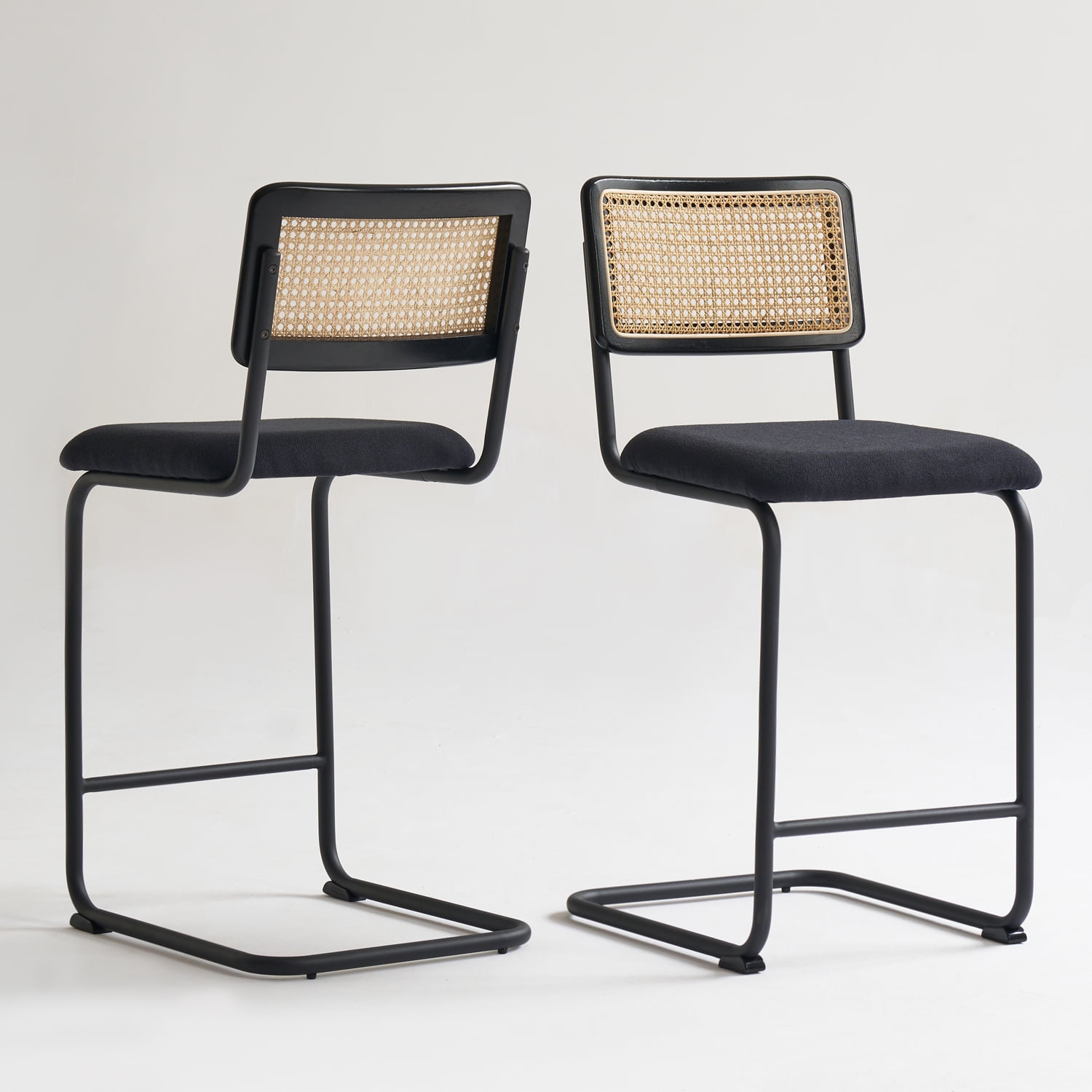 "GrandNoor Black Modern 24"" Counter Height Bar Stools Set of 2, Rattan ...