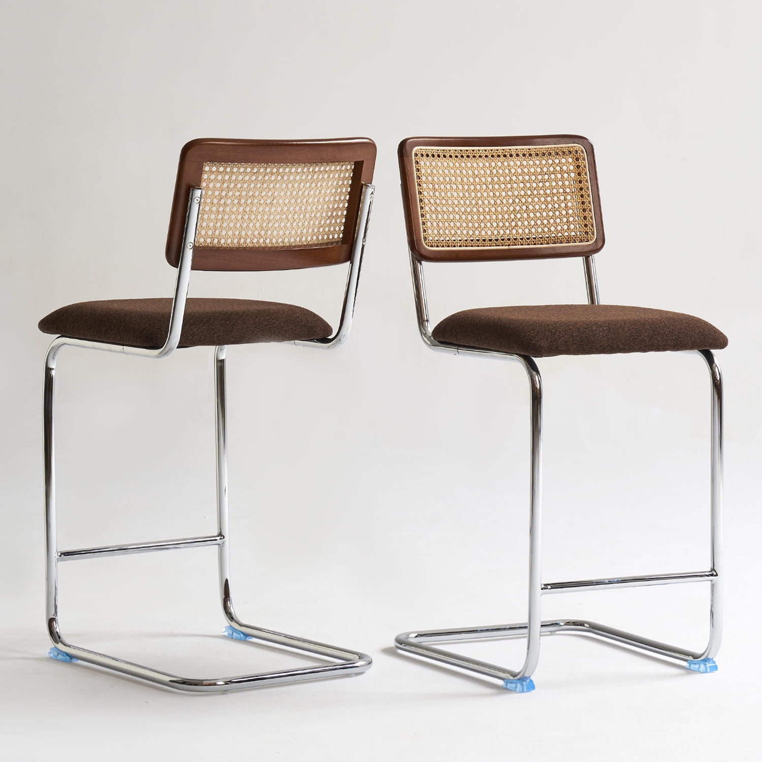 GrandNoor 24 Inch Modern Bar Stools Set of 2, Brown with Rattan Cane ...