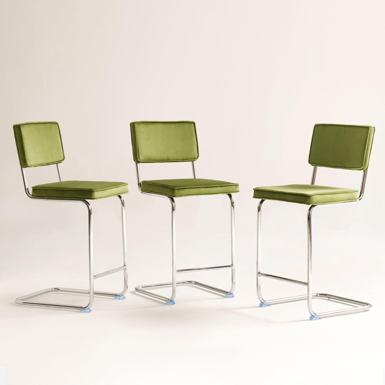 GrandNoor Modern Counter Height Bar Stool, Green Velvet Chrome Metal ...
