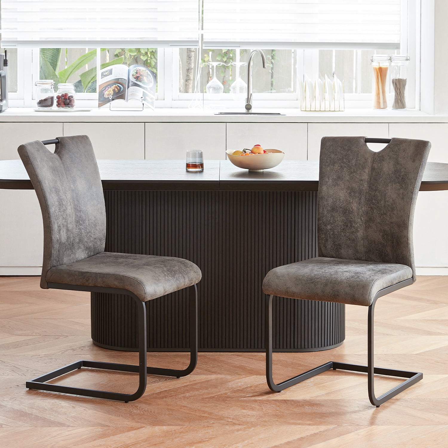 GrandNoor Vintage Fabric Dining Chairs Set of 2 with Handle,Modern ...