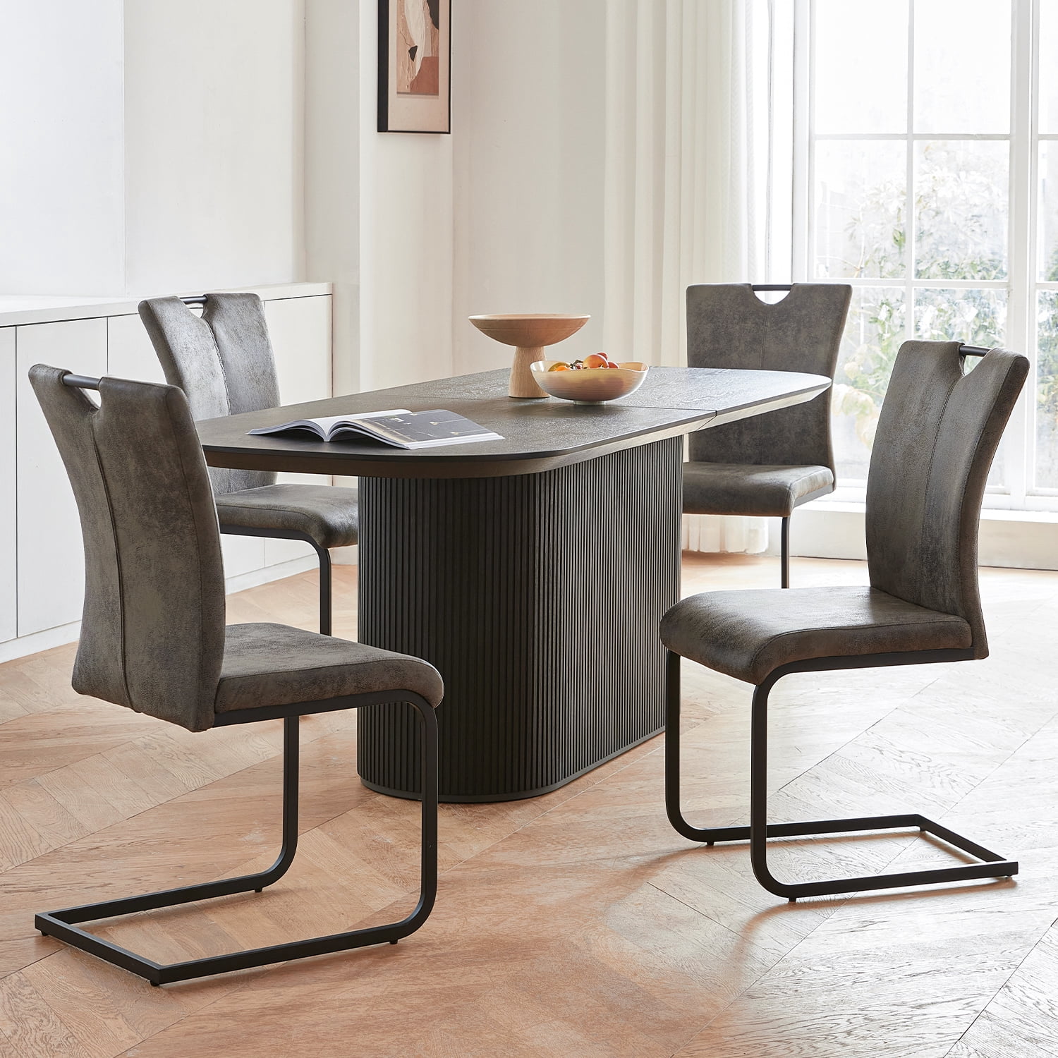 GrandNoor Vintage Fabric Dining Chairs Set of 4 with Handle,Modern ...