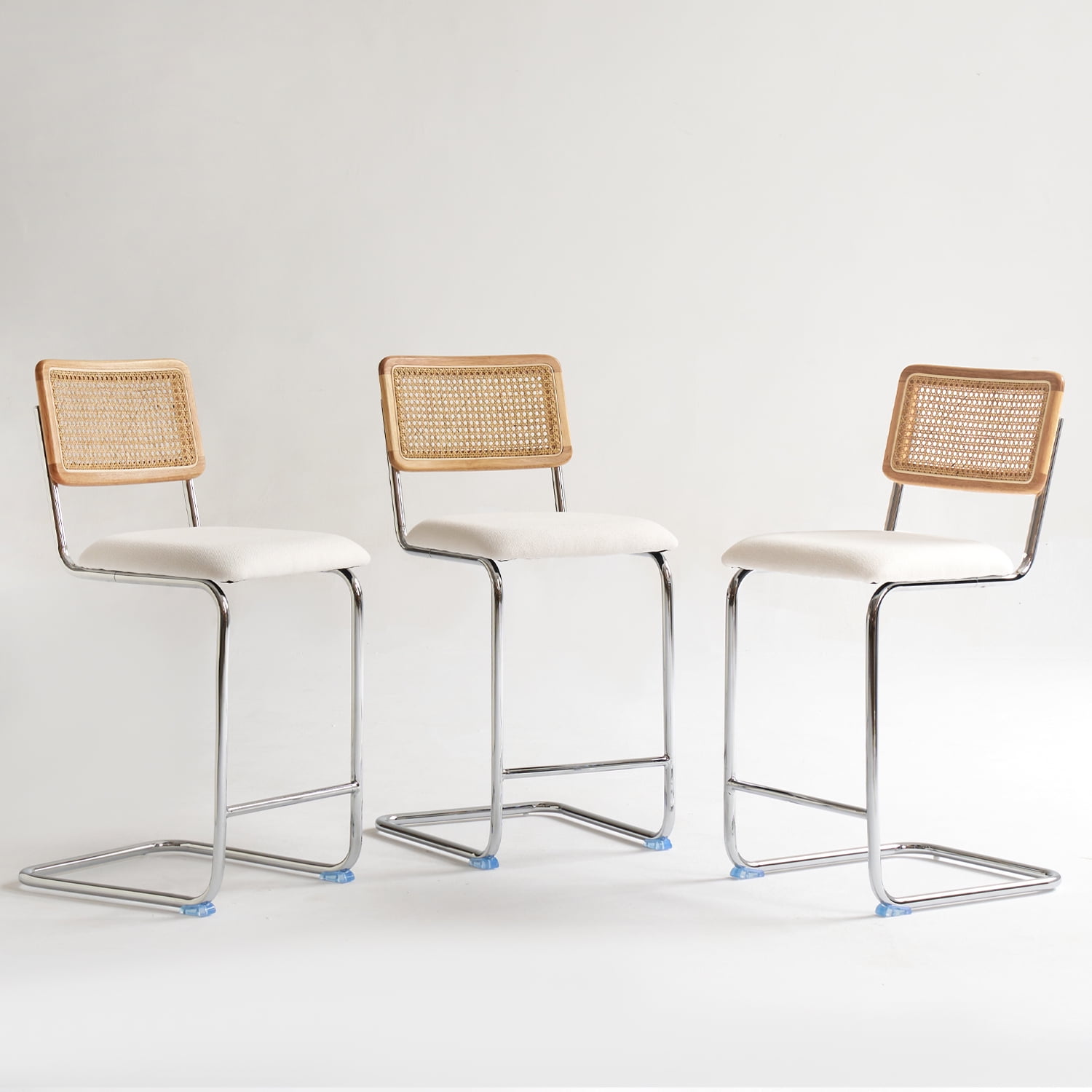 GrandNoor 24'' White Modern Bar Stools Set of 3, Upholstered with ...