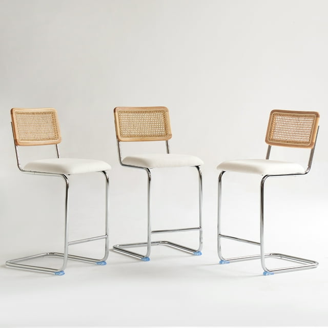 GrandNoor 24'' White Modern Bar Stools Set of 3, Upholstered with ...