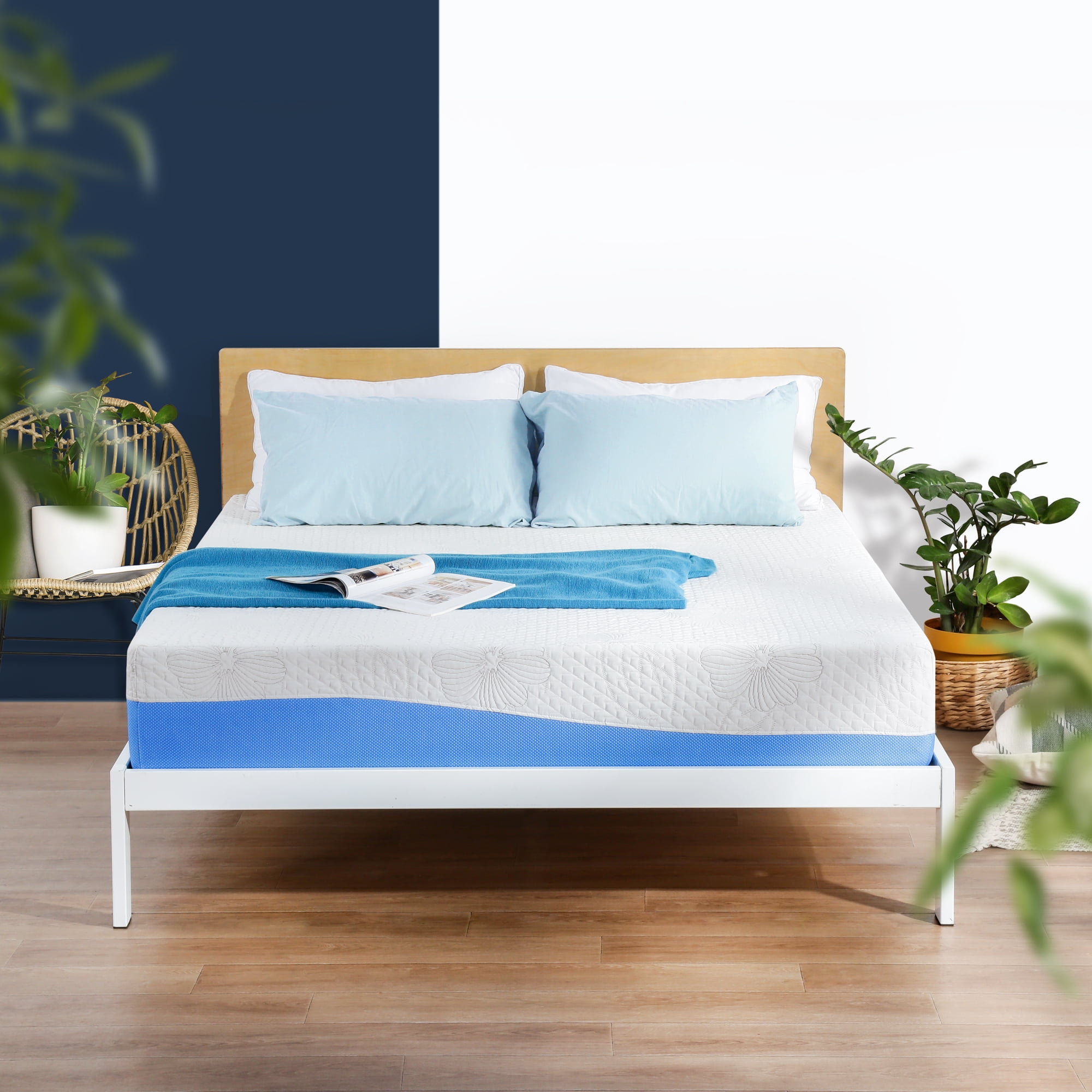 GrandRest 10 Adult DreamGel 10 Inch Gel Memory Foam Mattress Medium Firm Twin Size Blue White Color