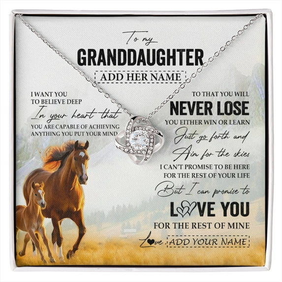 Granddaughter Horse Never Lose Necklace, White Love Knot Necklace ...