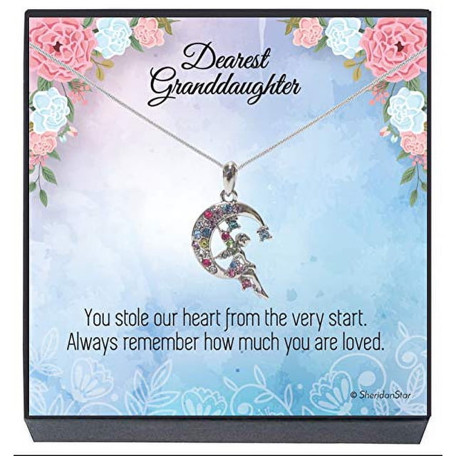 Granddaughter Necklace Jewelry Gift, Rainbow Crystal Fairy on Moon ...