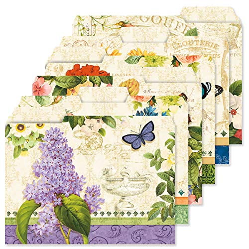 Grande Fleur File Folders - Set of 24, Staggered Tabs 1/3 Cut, 6 Floral ...