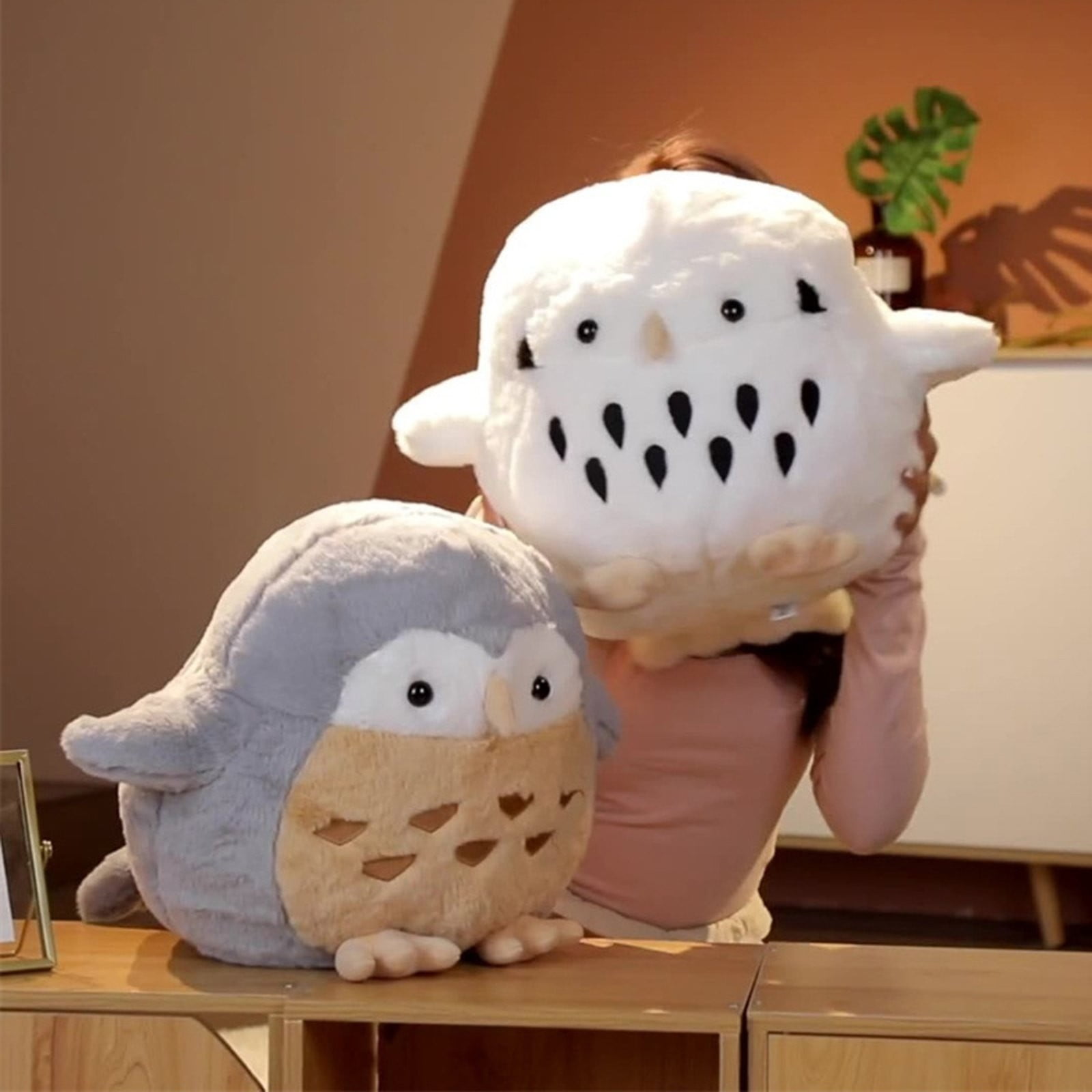 Grande-Peluche 15 inch Gray Big Chubby Owl Stuffed Animals Plush Funny ...