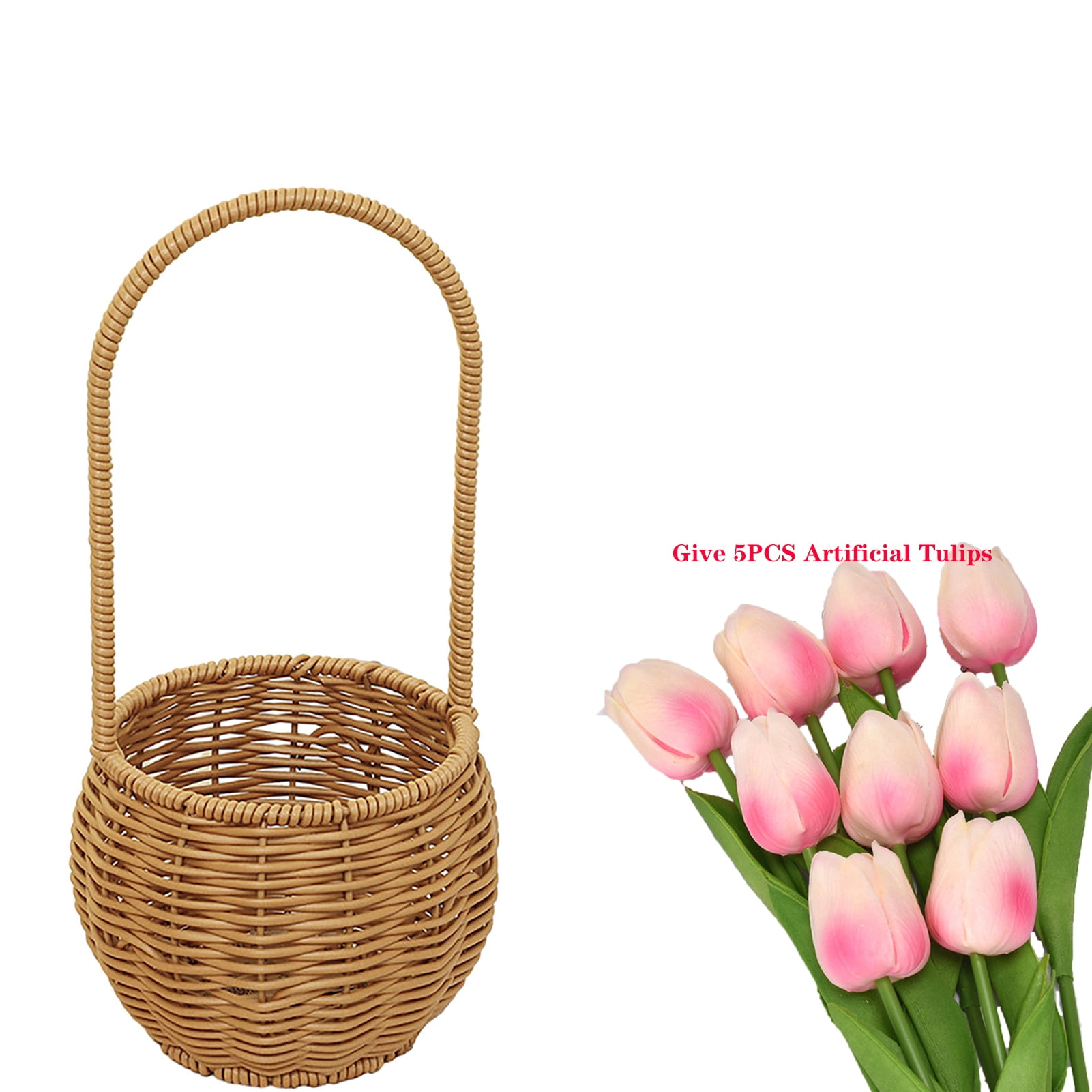 Grandest Birch 1PC Flower Basket with Handle Woven (give 5PCS flowers ...
