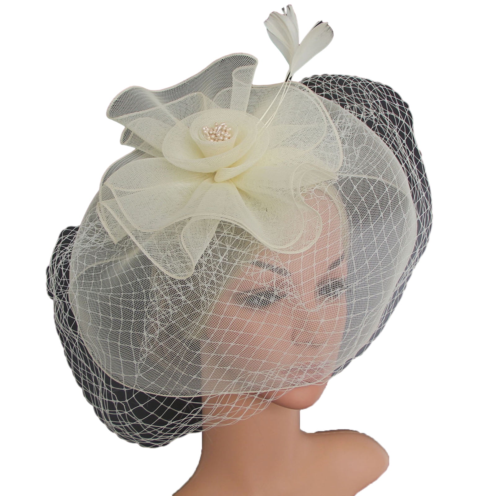 Grandest Birch 1PC Wiomen Party Fascinator Hat Mesh Fishnet Feather ...