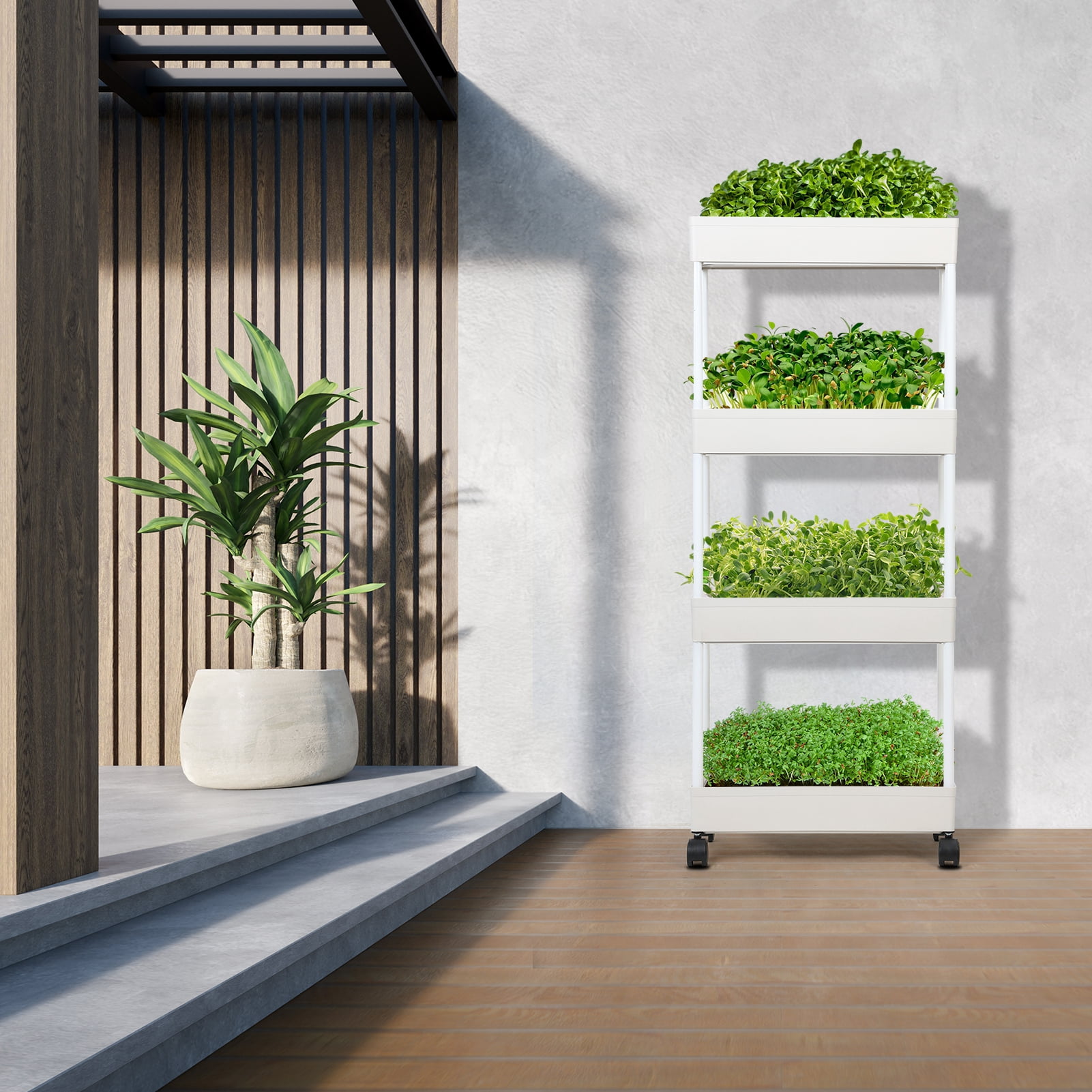 Grandest Birch 4 Layer Plant Stand with Wheels, Kitchen Storage Cart ...