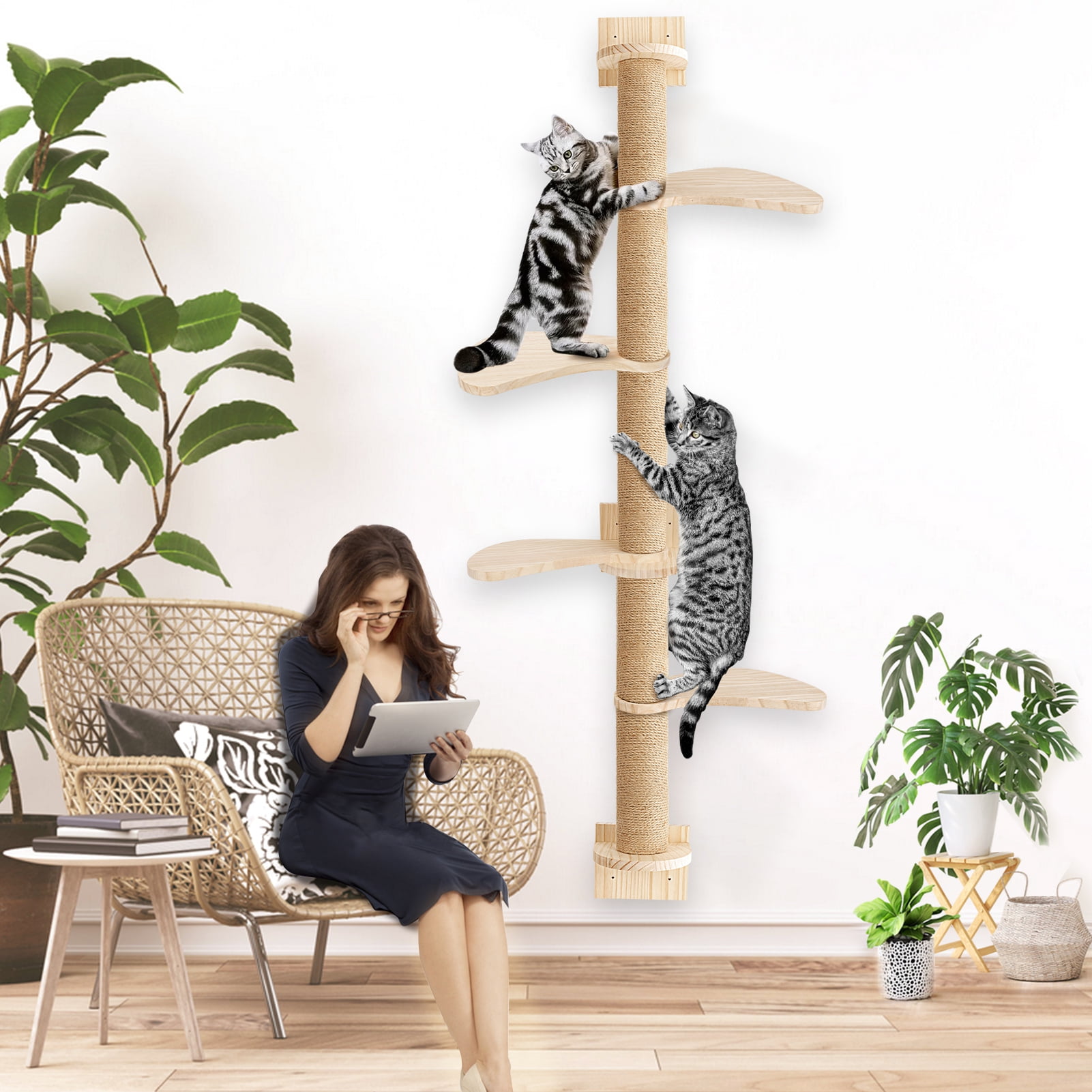 Grandest Birch Cat Tower 5-Tier Floor to Ceiling Cat Tree Height(76.7 ...