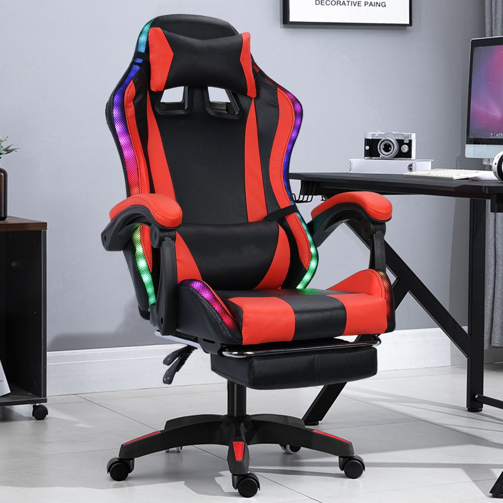 Grandest Birch Gaming Chair with Footrest and RGB LED Lights, Massage ...