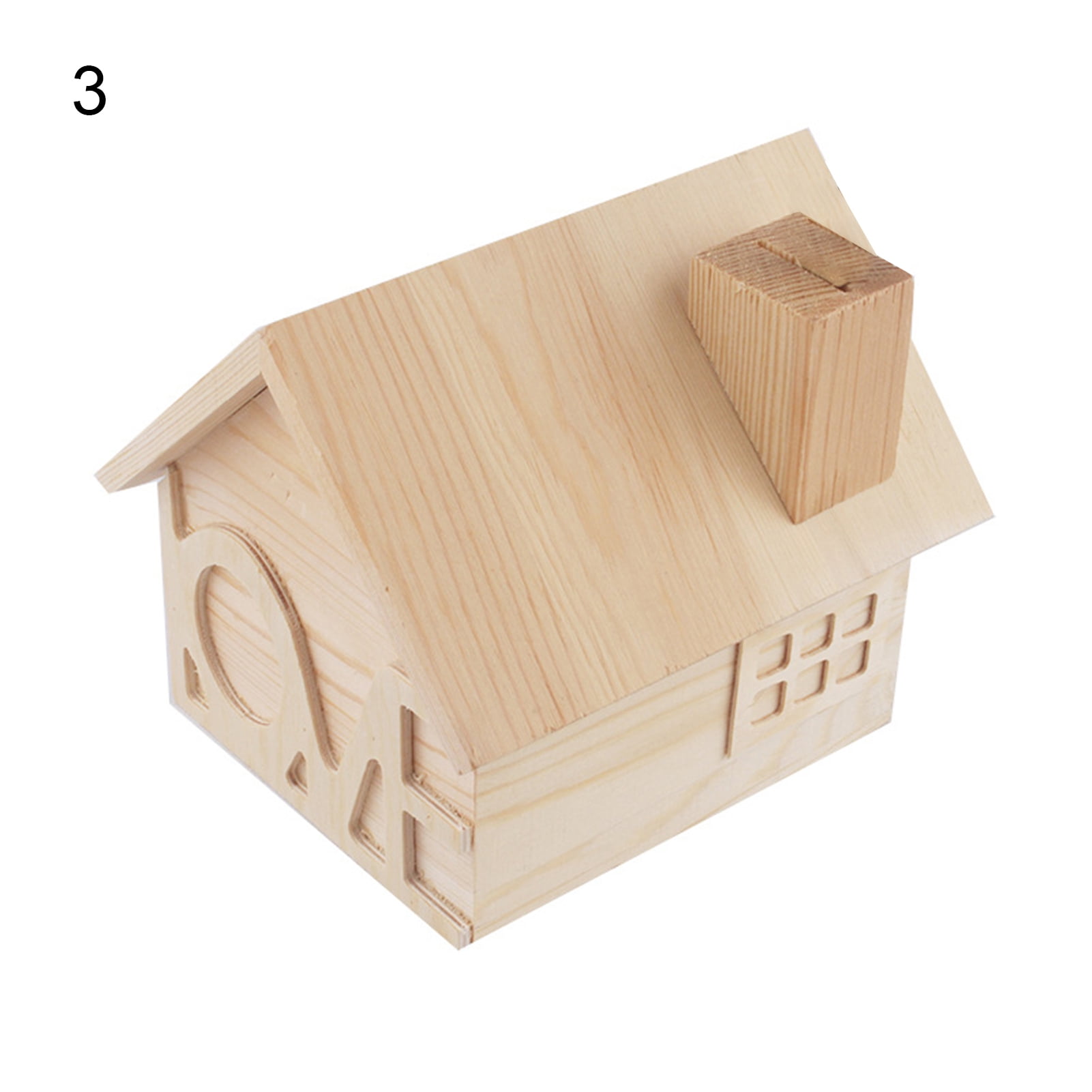 Grandest Birch House Shape Money Box No Burrs Wood Desk Saving Piggy ...