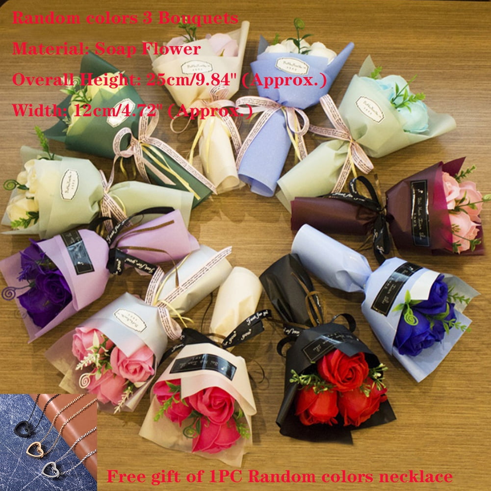 Grandest Birch Random colors 3 Bouquets Artificial Rose Bouquet Hand ...