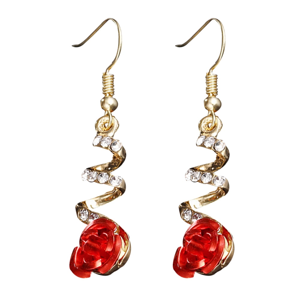 Grandest Birch Women Red Rose Drop Rhinestone Spiral Dangle Hook ...