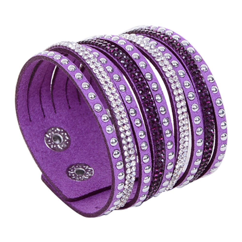 Grandest Birch Women's Multilayer Rivet Rhinestone Velvet Cuff Bangle ...