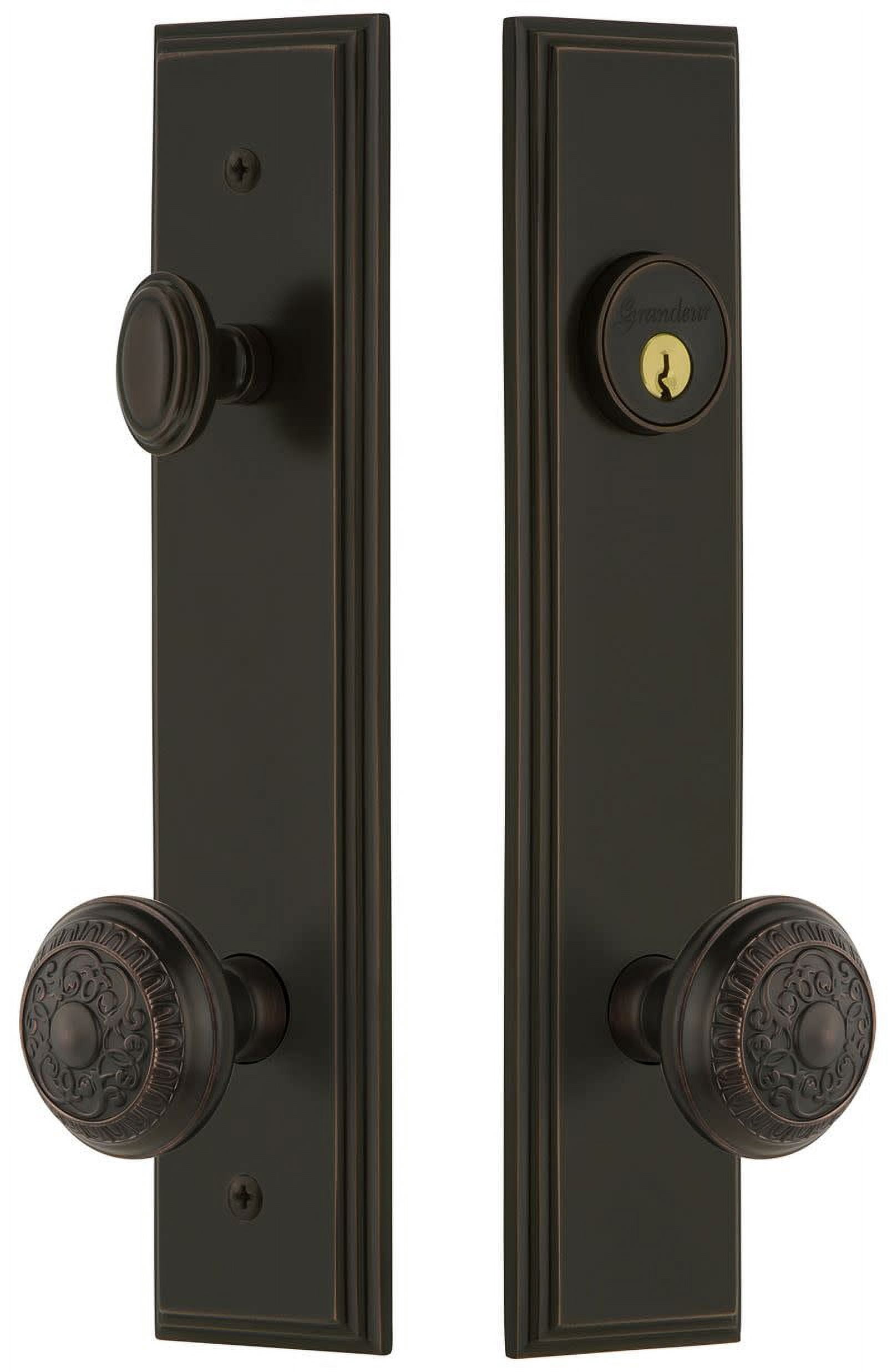 Grandeur Carr Tall Plate Single Cylinder One Piece Knobset with Windsor ...