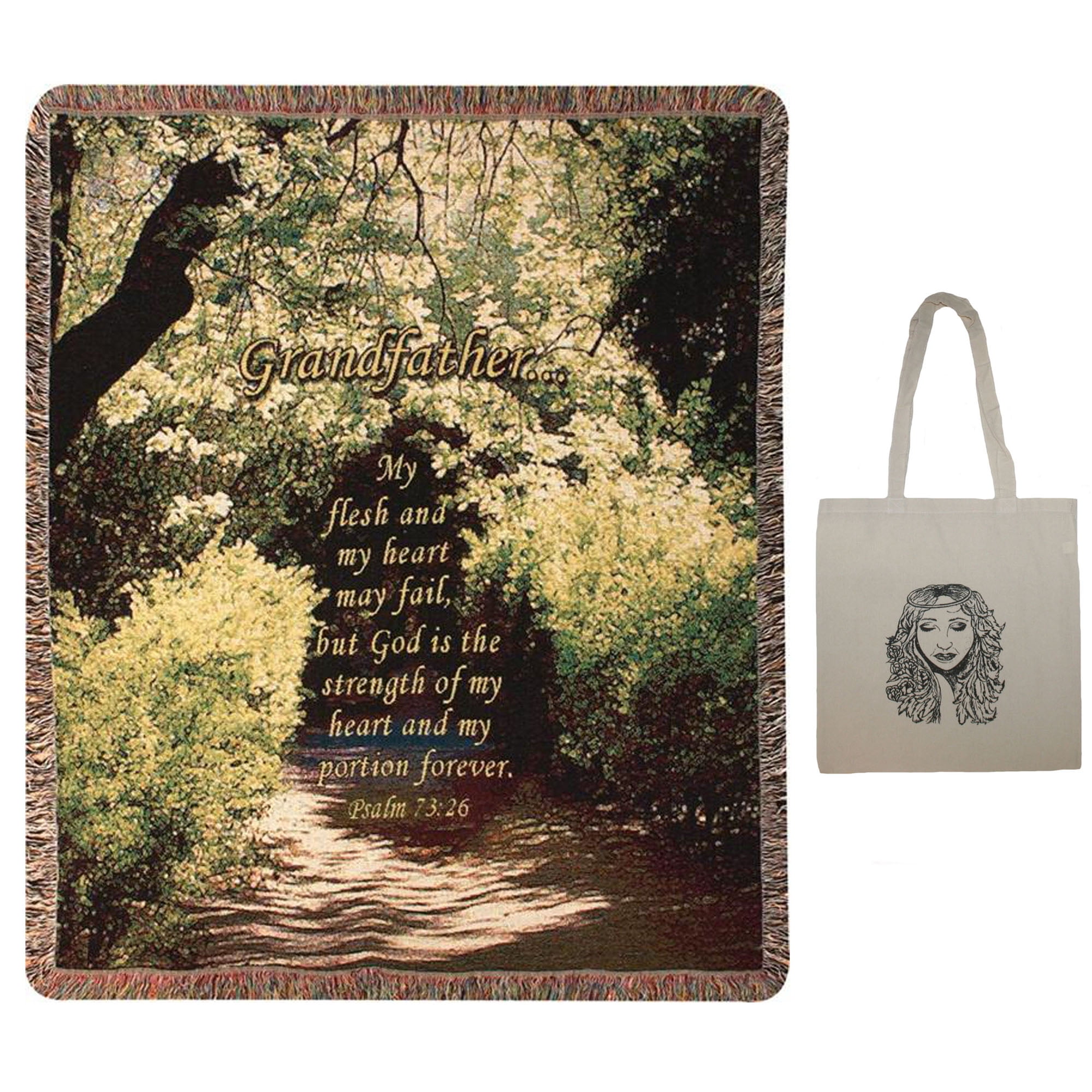 Grandfather 50" x 60" Inspirational Tapestry Throw Blanket & Angel Tote ...
