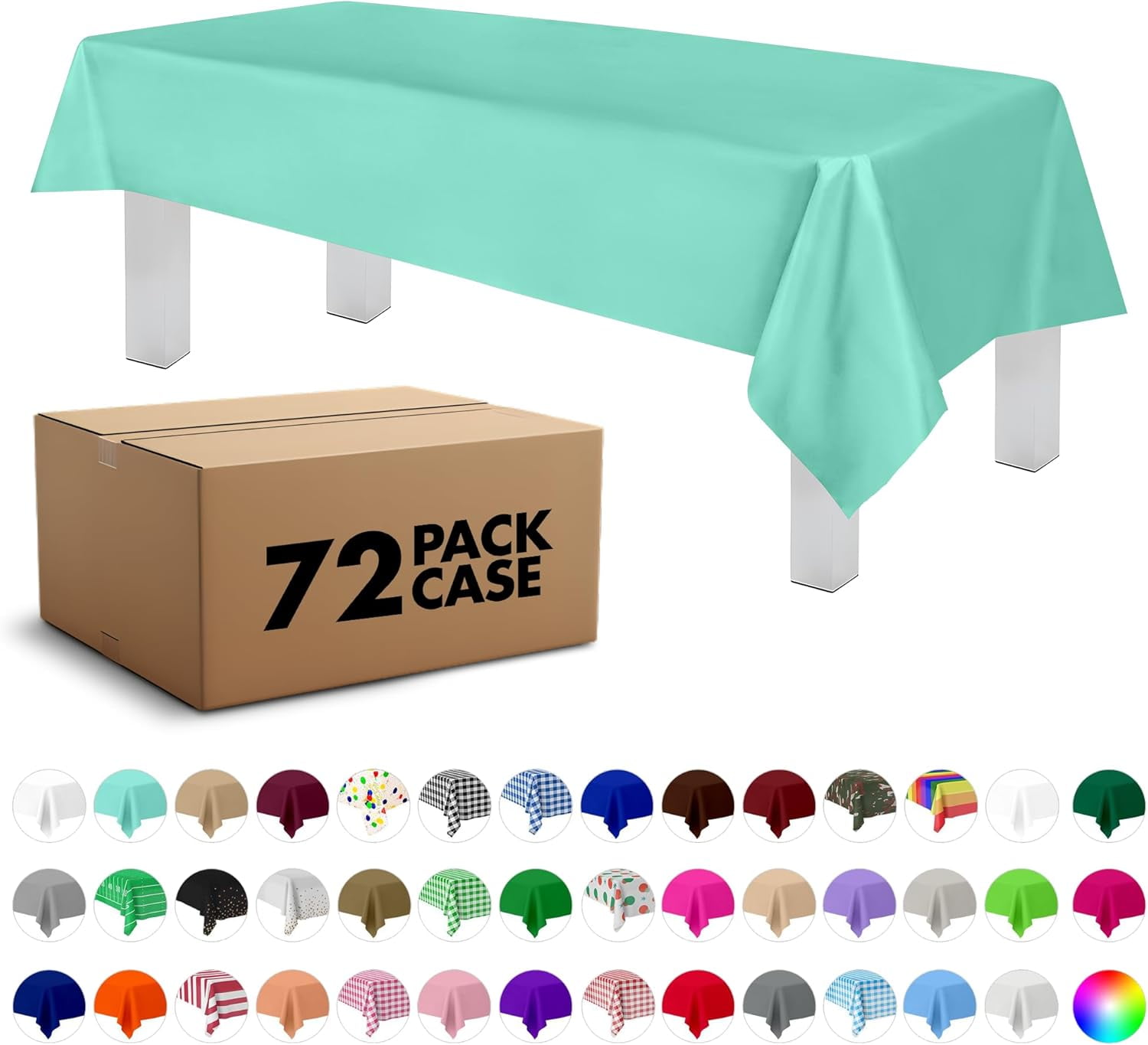 Grandipity Aqua 72 Pack Premium Disposable Plastic Tablecloth 54 Inch ...