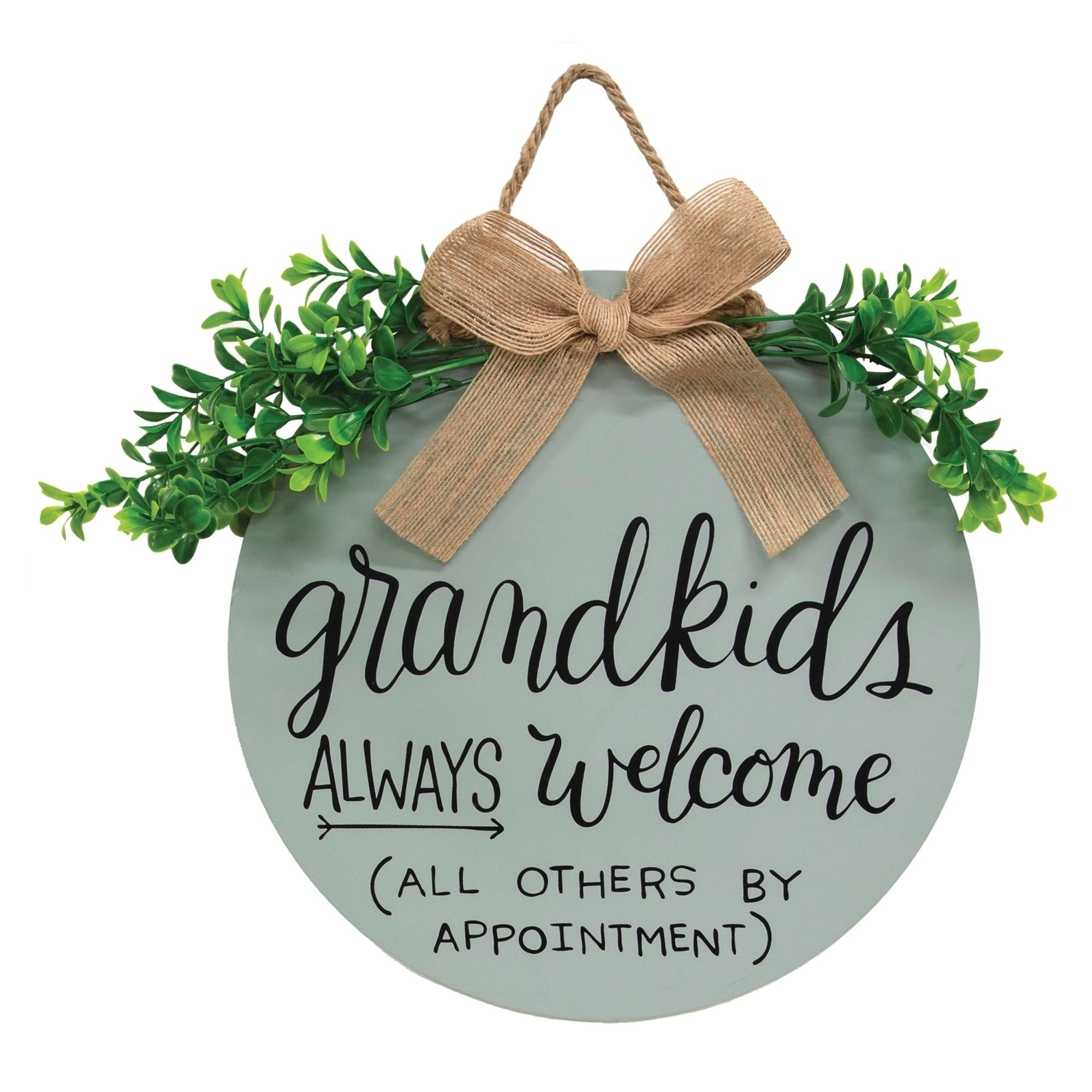 Grandkids Always Welcome Round Sign w/Greenery - Walmart.com
