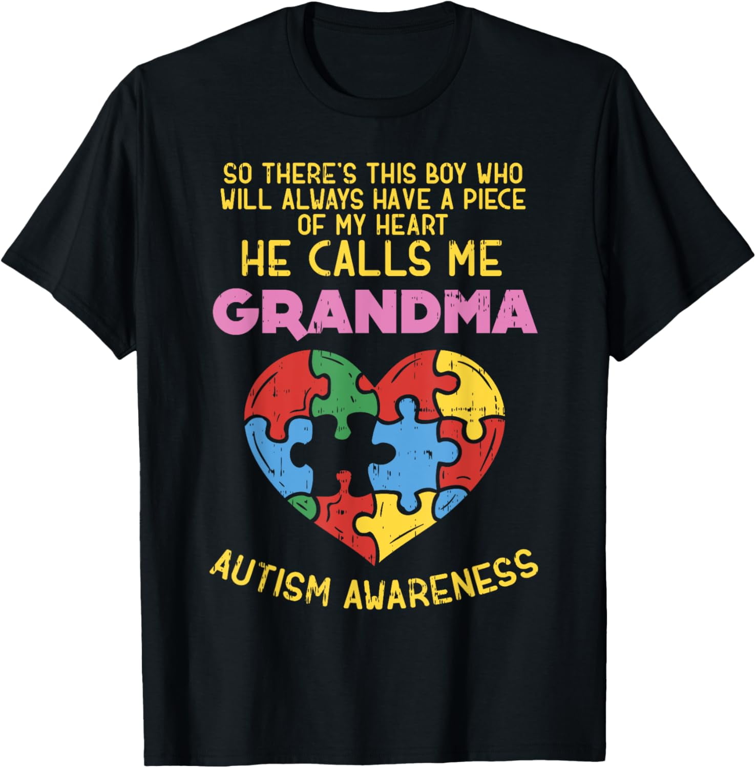 Grandma Autism Awareness Shirt Austistic Boy Piece My Heart T-Shirt ...