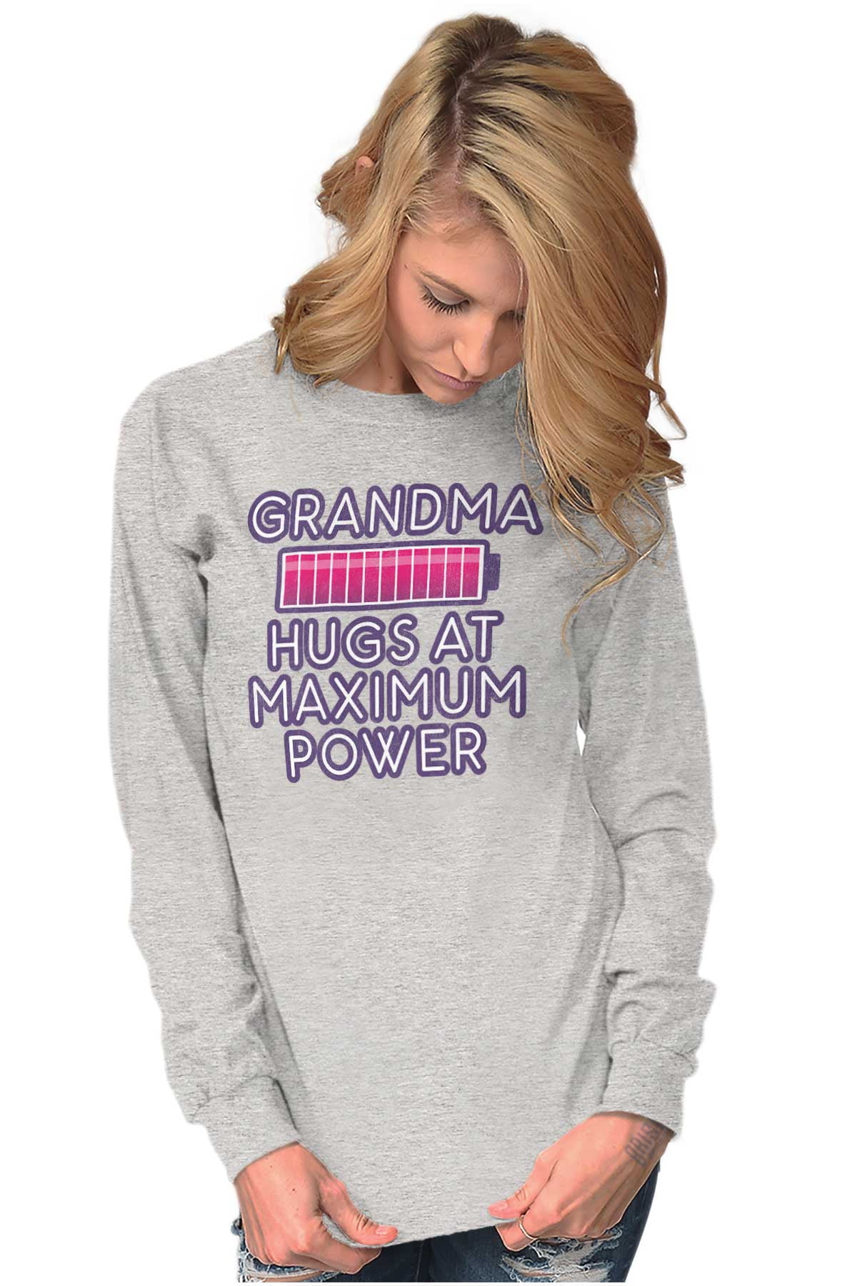 Grandma Hugs Cute Gigi Nana Gram Women Plus Size Long Sleeve Graphic ...