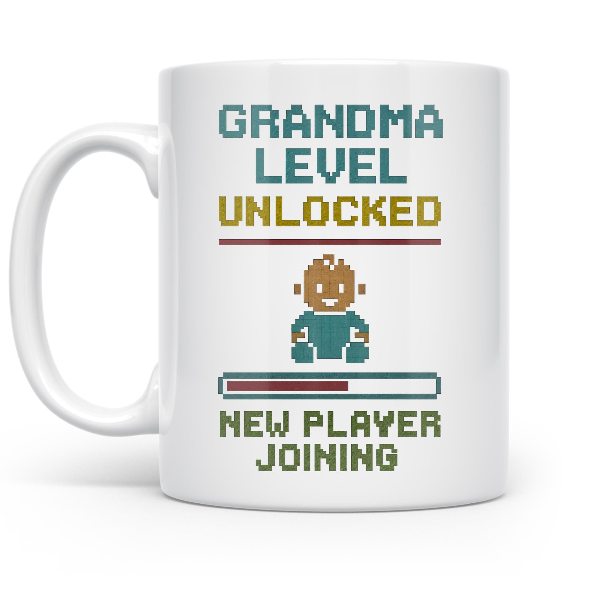 Grandma Level Unlocked, 11oz Ceramic Mug, Retro Pixel Arcade Design for ...