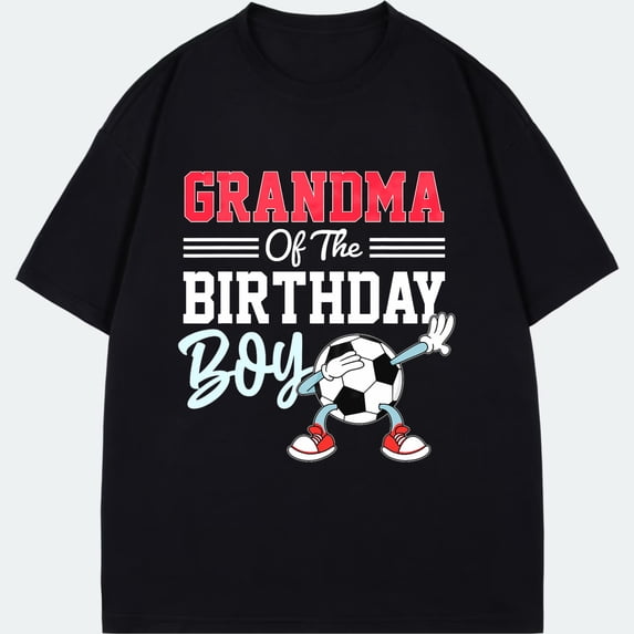 Grandma Of The Birthday Boy Soccer Ball Cartoon T-Shirt Black Soccer ...