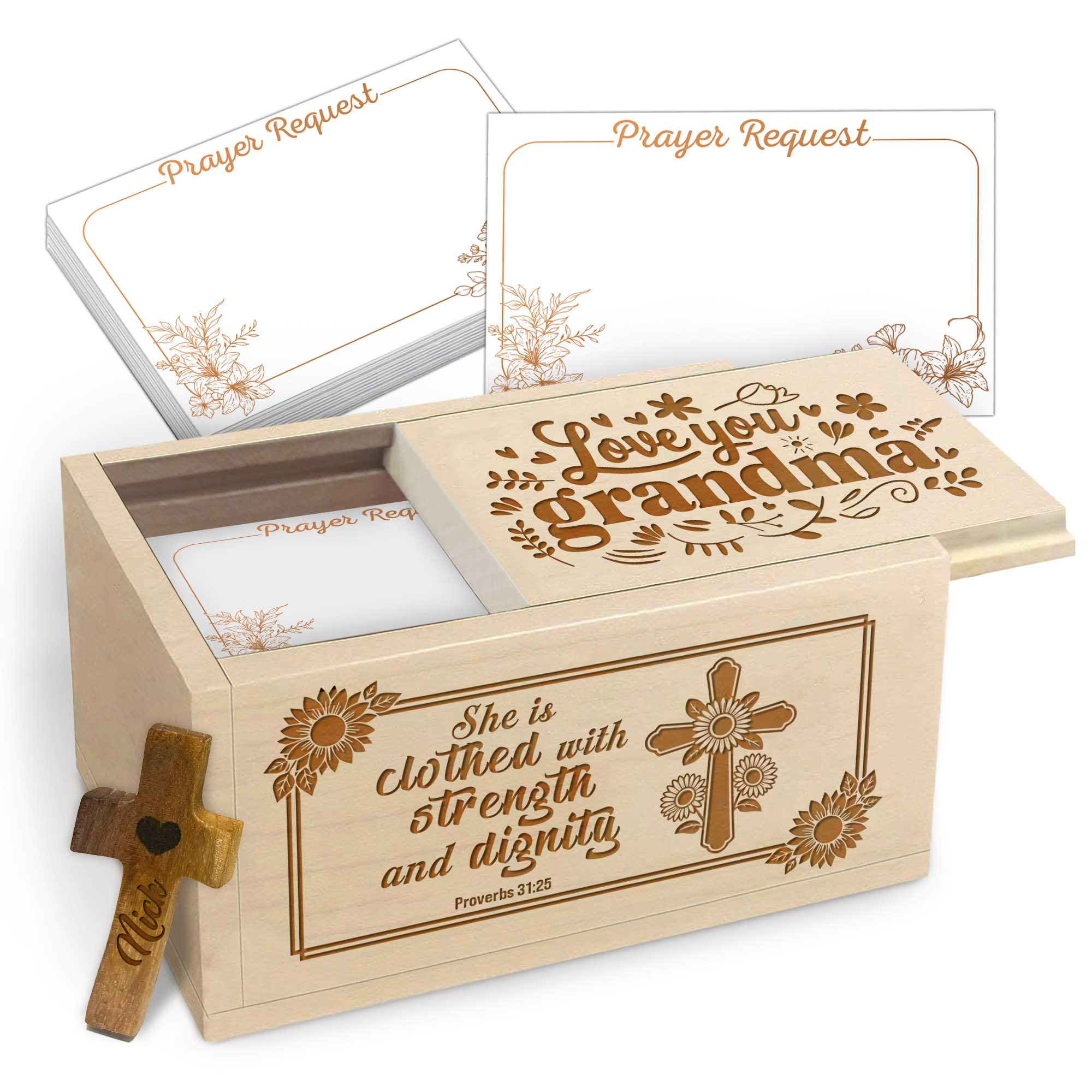 Grandma Prayer Box Wooden Keepsake, Maple Wood Prayer Box with 100 ...