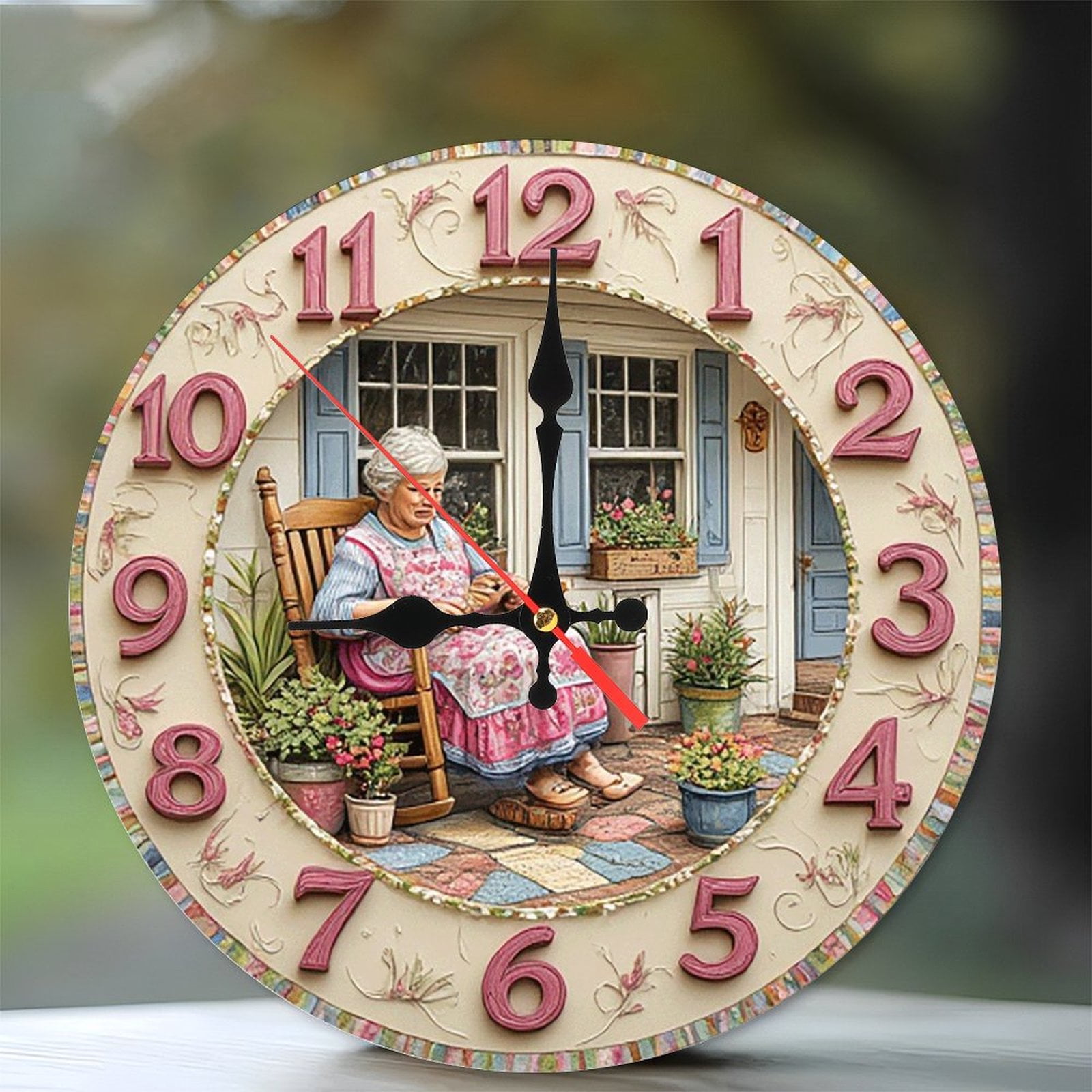 Grandma Rocking Chair Porch Wall Clock 10-Inch Silent Wooden Wall Clock ...