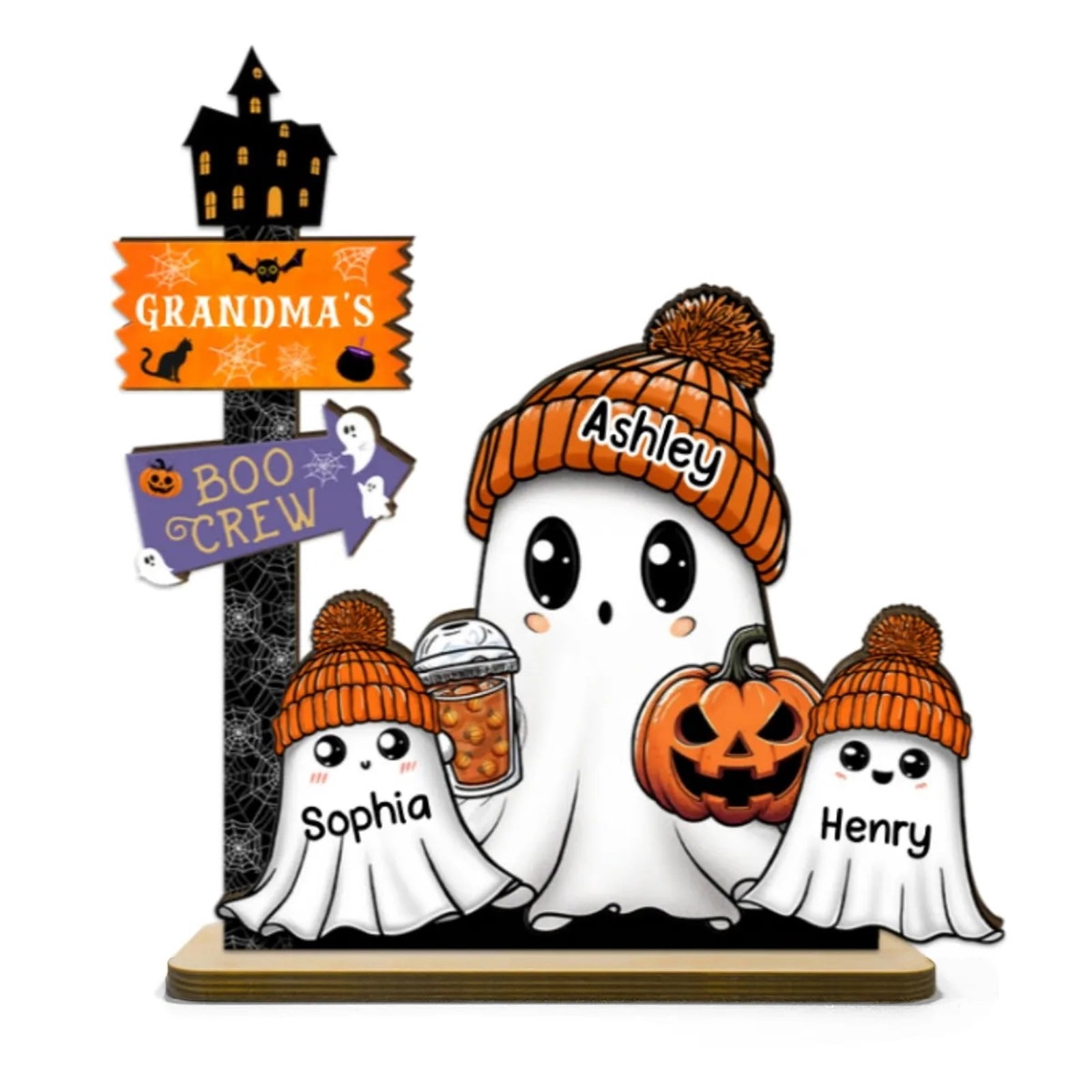 Grandma's Boo Crew, Grandma Fall Season Halloween Personalized Wooden ...
