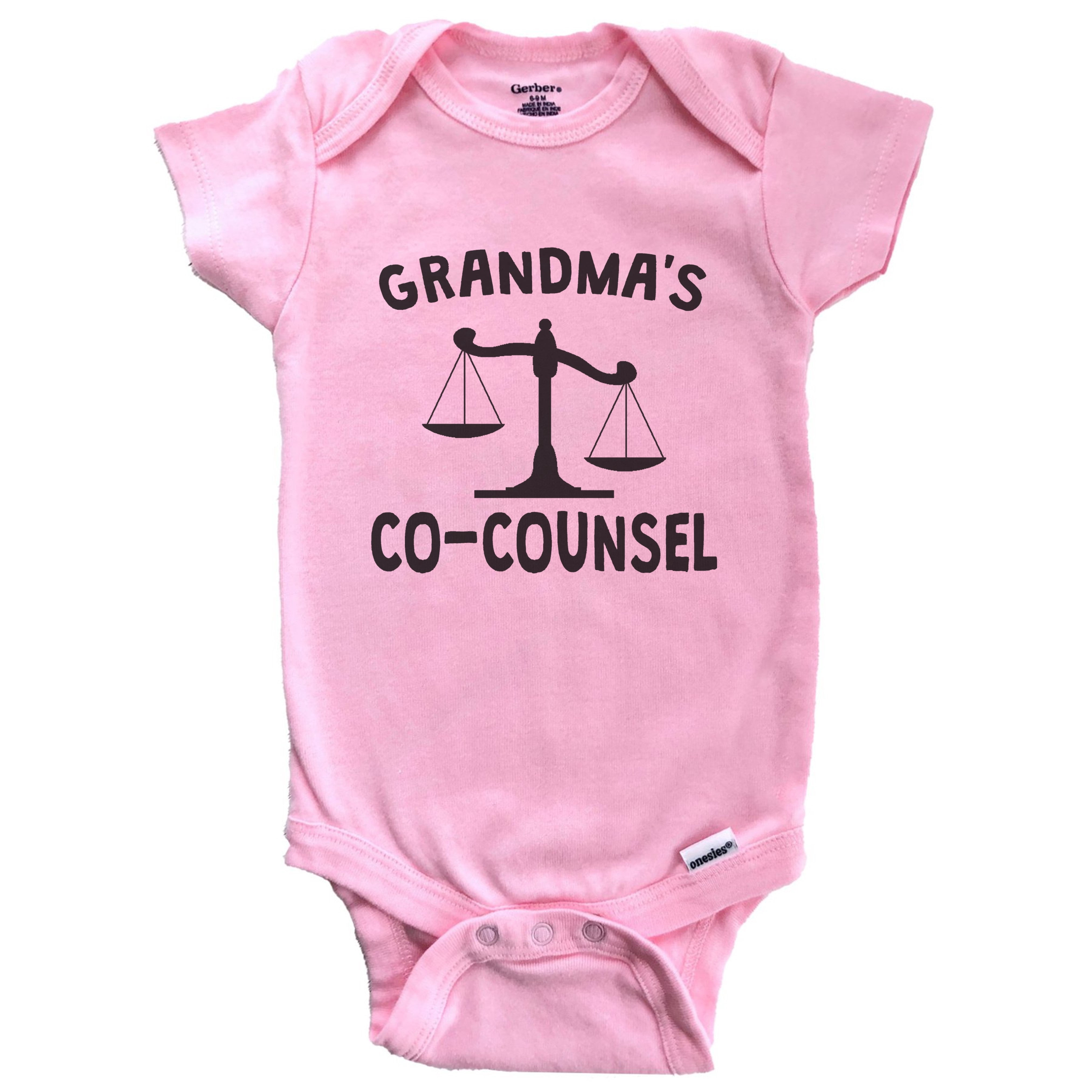 Grandma's Co-Counsel Funny Baby Bodysuit For Grandchild Of Lawyer (Pink ...