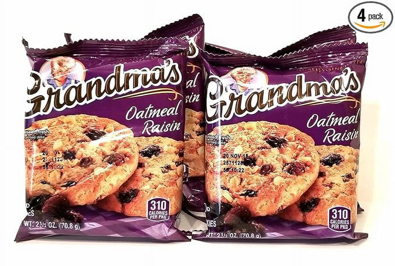 Grandma's Cookies, Oatmeal Raisin, 4 Packs, 2 per Pack, 8 Cookies Total ...