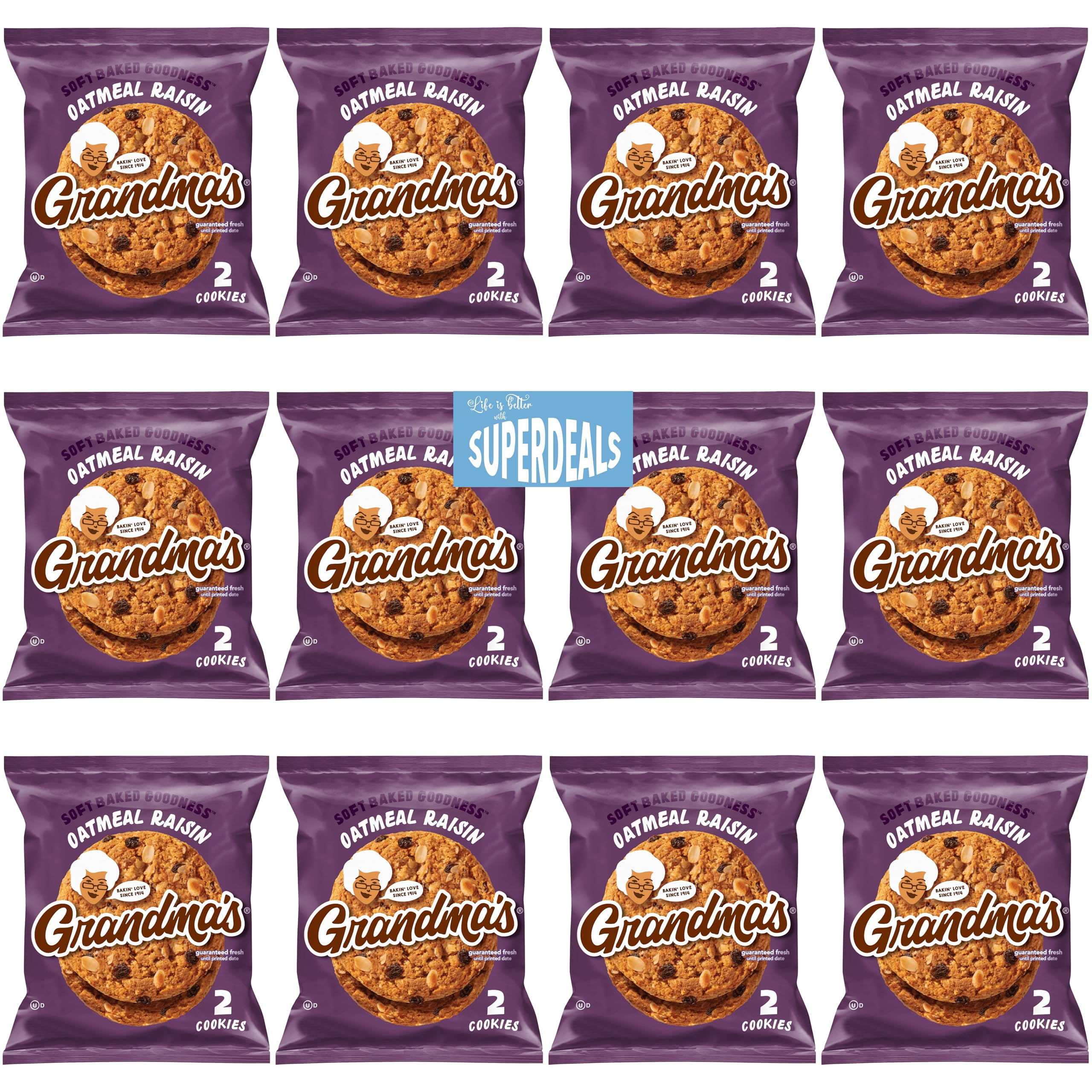 Grandma's Oatmeal Raisin Cookies, Pack of 12, 2.50 Oz Bags, Soft Chewy ...
