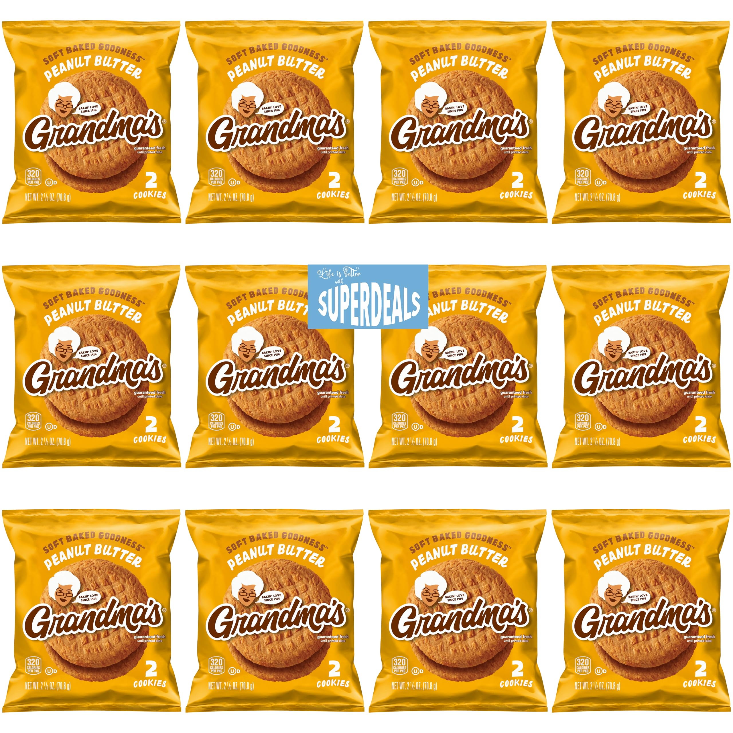 Grandma's Peanut Butter Cookies, Pack of 12, 2.50 Oz Bags, Soft-Baked ...