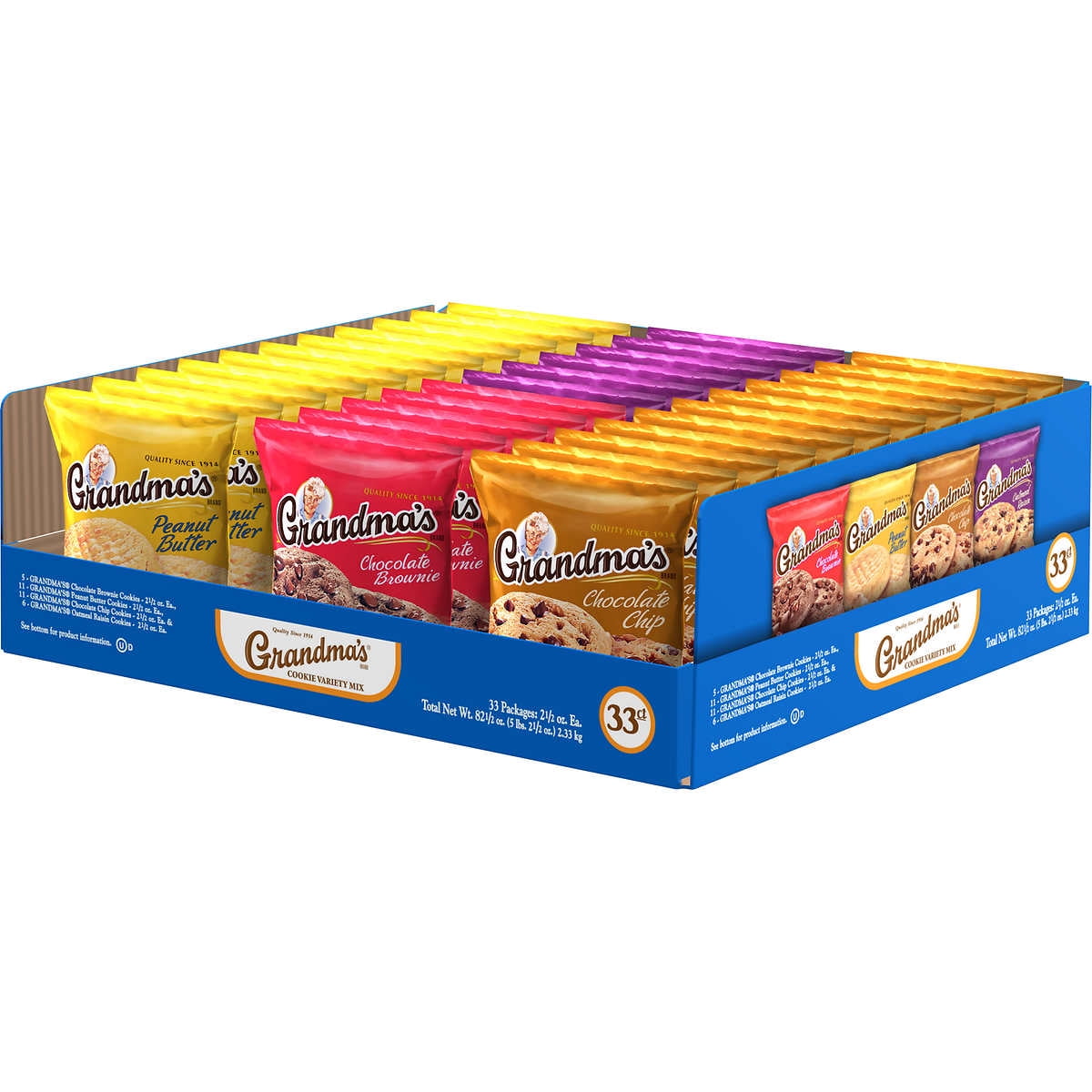 Grandma's Cookies Variety Pack, 2.5 oz Bags, 33-Count, Chewy Chocolate ...