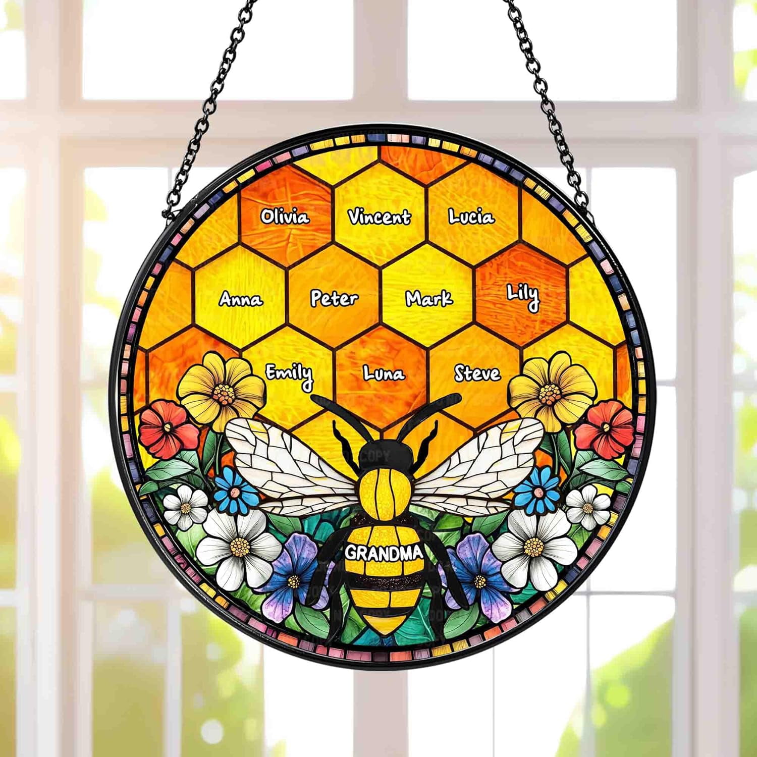 Grandma's Garden Bee Glass Suncatcher â€“ Bee Window Hanging, Gift for Grandma, Mom, or Loved ...