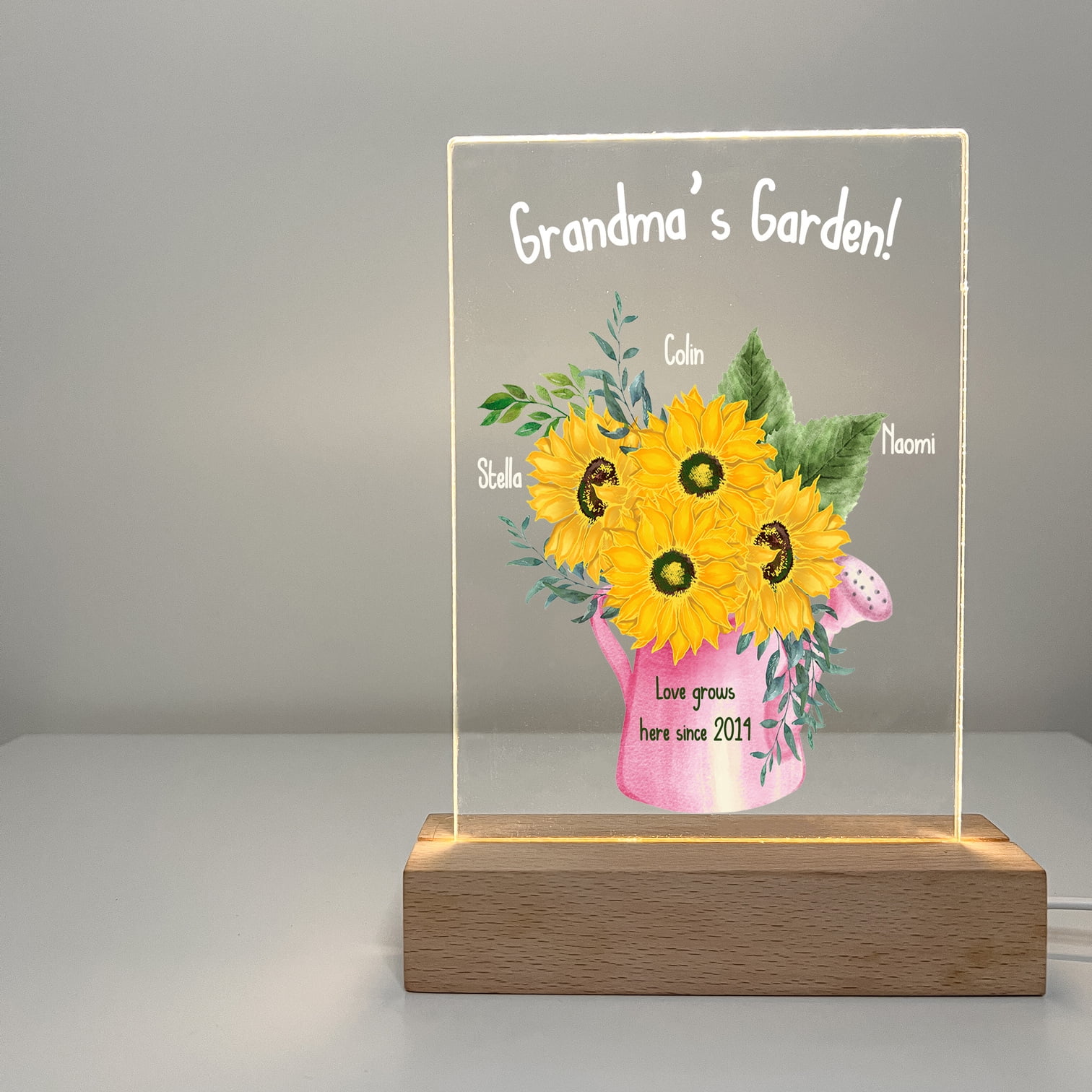 Grandma's Garden Happy Mother's Day Custom Personalized LED Wood Base ...