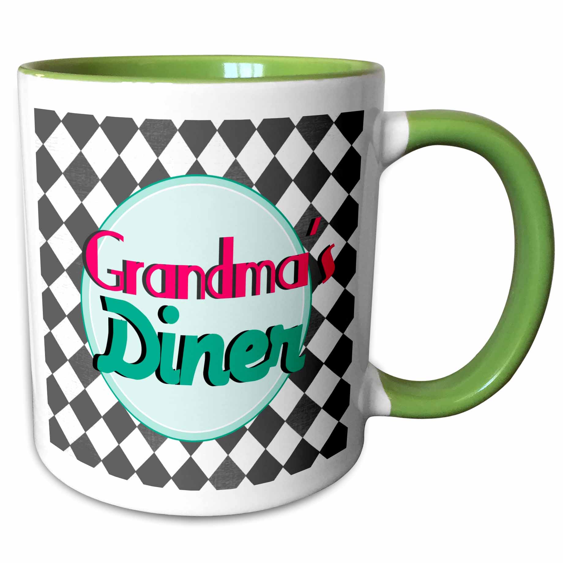 3drose, Grandmas Diner Sign on Black and White Diamonds Retro Hot Pink ...