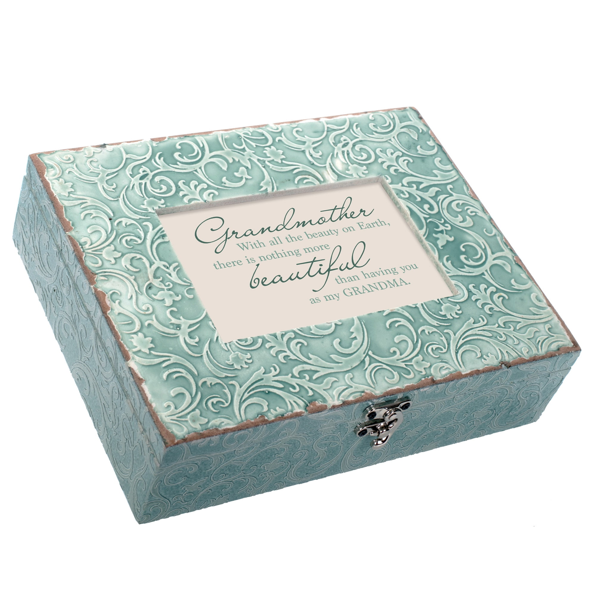 Grandmother Beautiful Embossed Teal Filigree Music Box Plays Wind ...