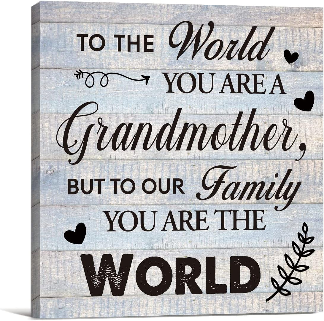 Grandmother Gift Farmhouse Wood Box Sign Desk Decor to the World You ...