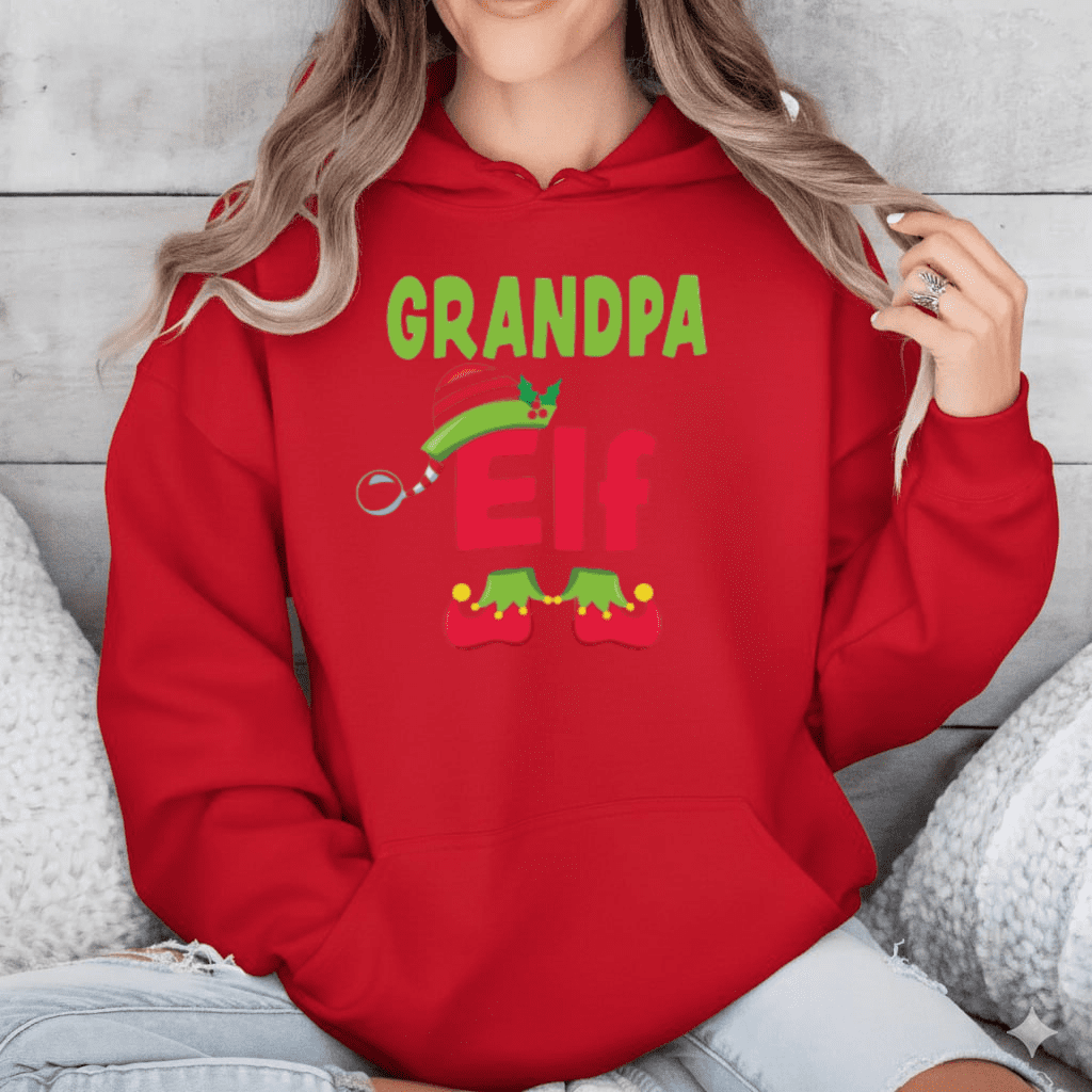 Grandpa Elf Holiday Humor Playful Festive Family Christmas Theme Hoodie Shirt, up to size 5XL ...