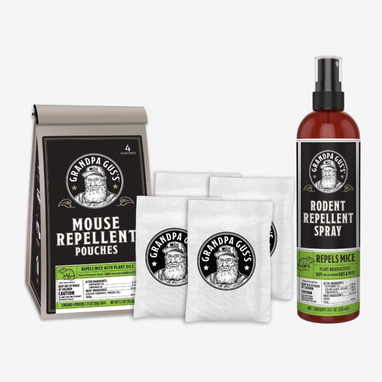 Grandpa Gus's Mouse Repellent Pouches (4) + Rodent Spray (8 oz ...