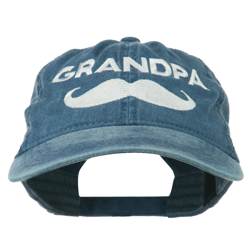Grandpa Mustache Embroidered Washed Pigment Dyed Cap - Navy OSFM ...