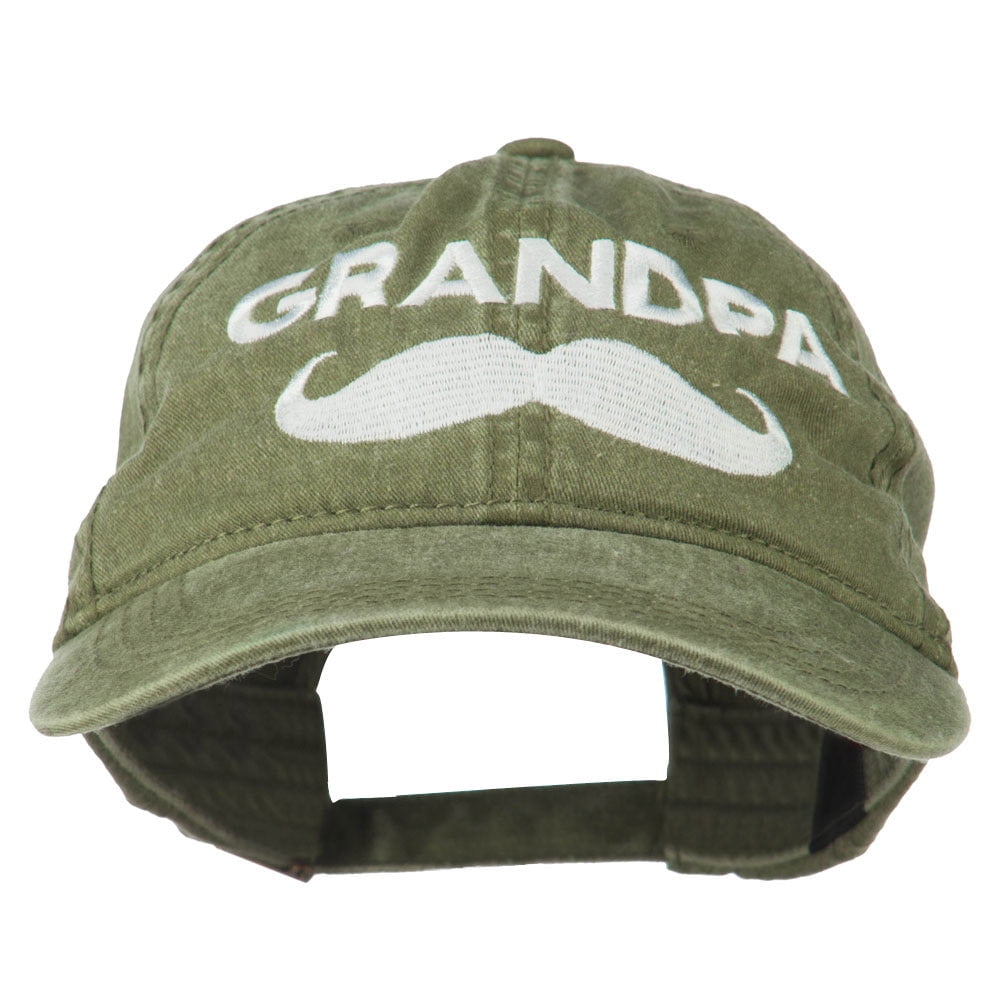 Grandpa Mustache Embroidered Washed Pigment Dyed Cap - Olive OSFM ...