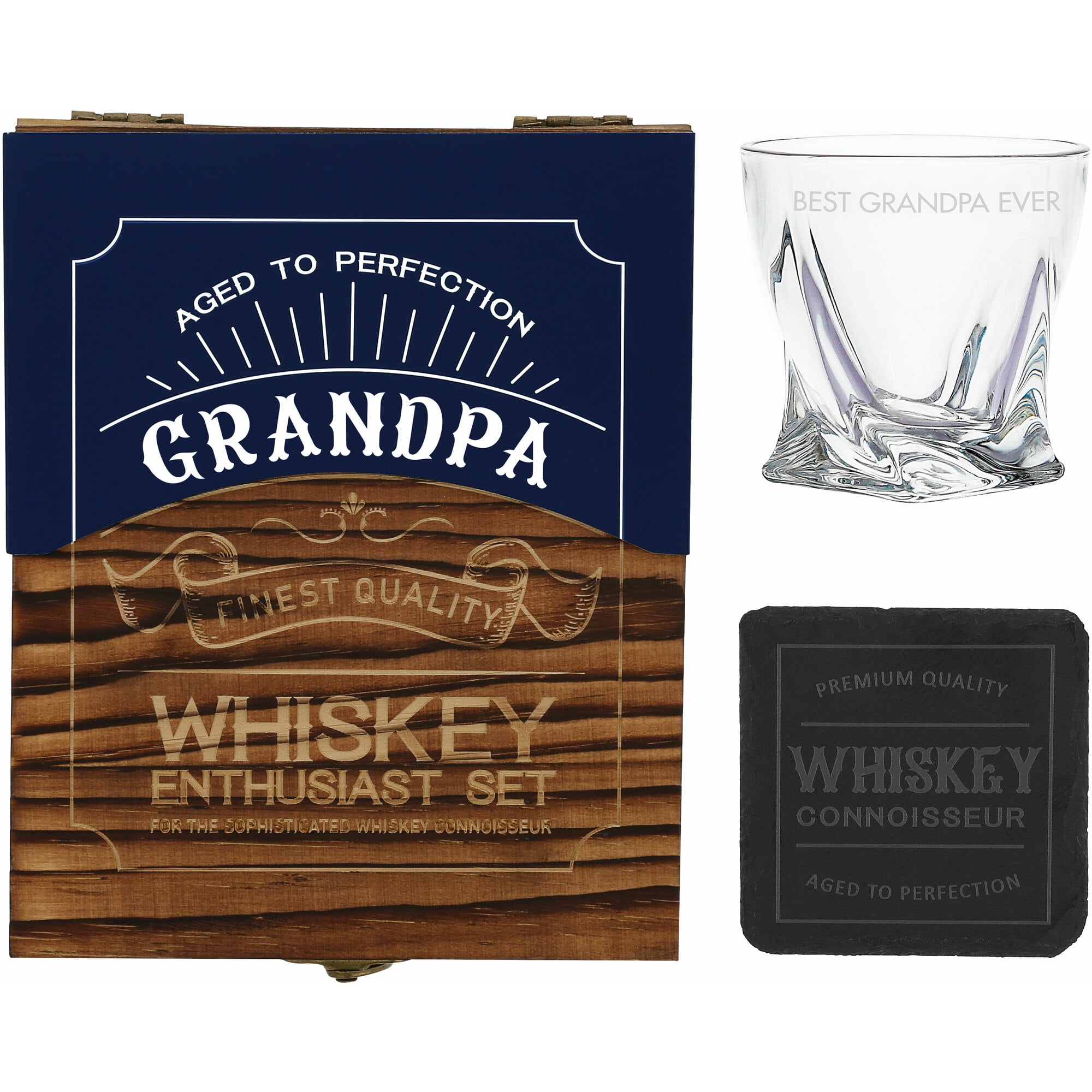 Pavilion Gift Company - Grandpa - Wooden Gift Box with Rocks Glass and ...
