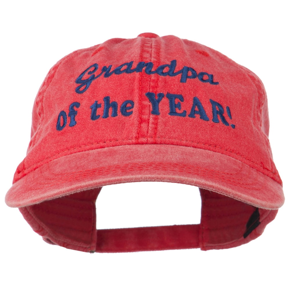 Grandpa of the Year Embroidered Washed Cotton Cap - Red OSFM - Walmart.com