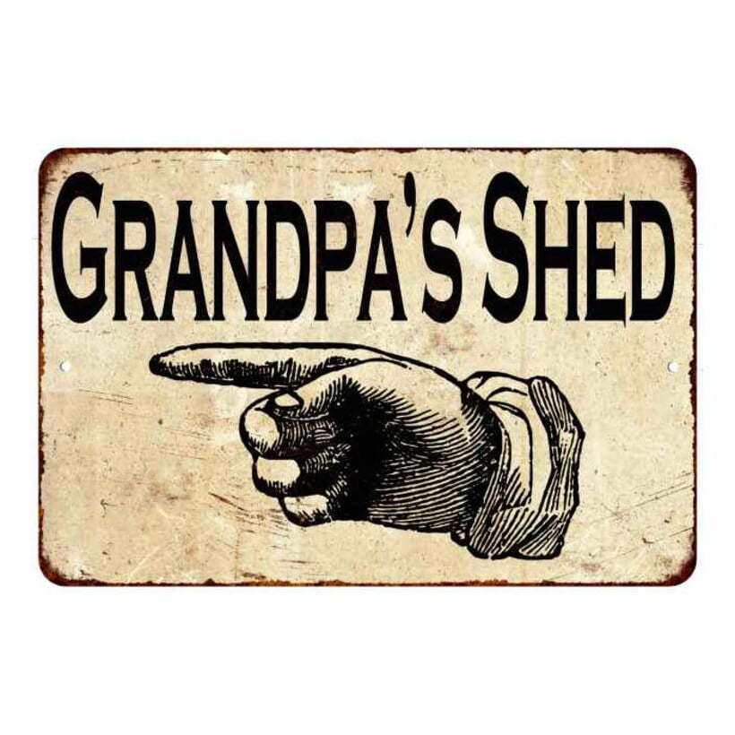 Grandpa's Shed Left Sign, Hand Pointing Left, Garage Metalshop Workshop ...